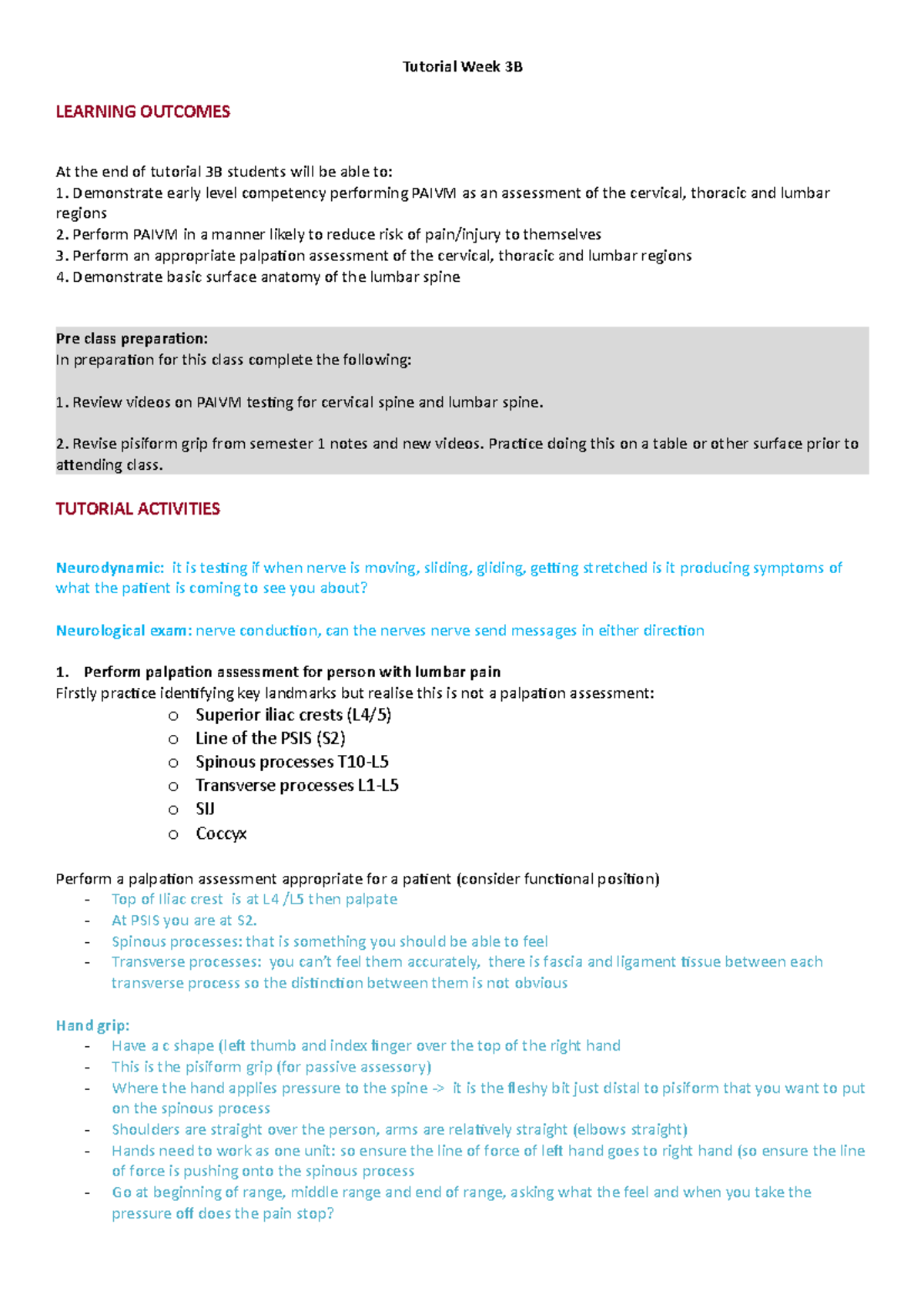 PHTY 8105 Week 3 Tutorial 2 - Tutorial Week 3B LEARNING OUTCOMES At the ...
