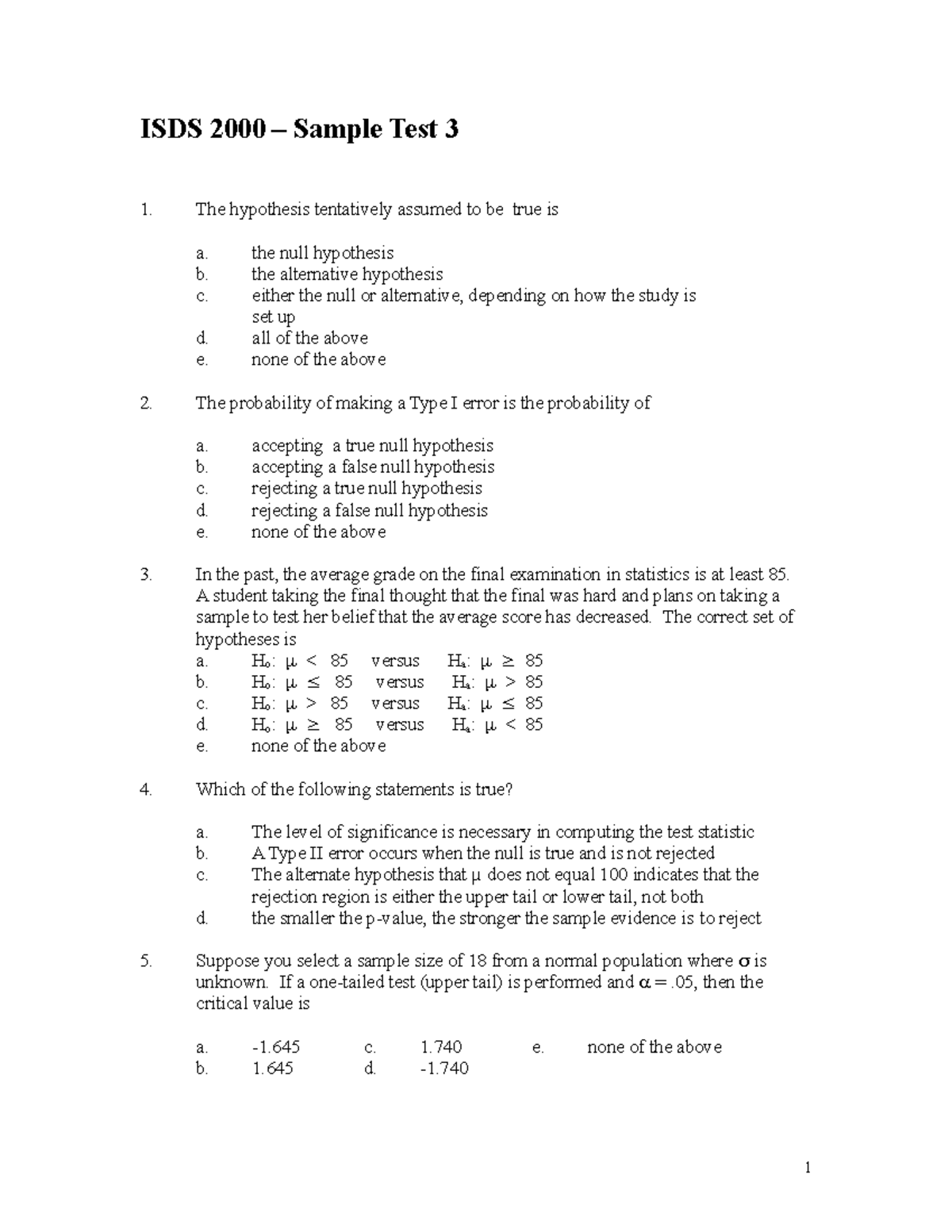 ISDS 2000 - Sample TEST 3 - Revised 1119 - ISDS 2000 – Sample Test 3 ...