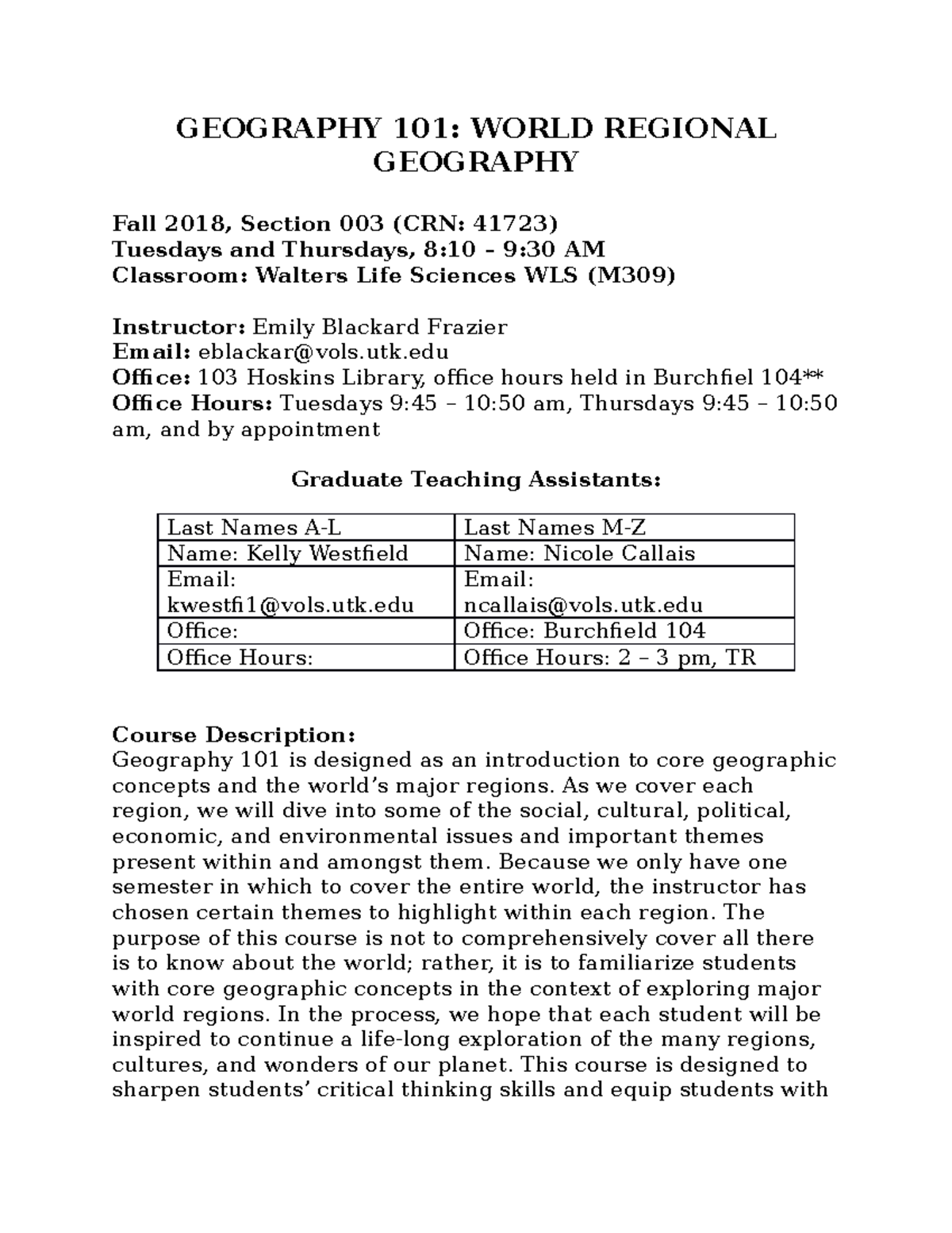 Frazier Syllabus GEOG 101 Fall18 08 - GEOGRAPHY 101: WORLD REGIONAL ...