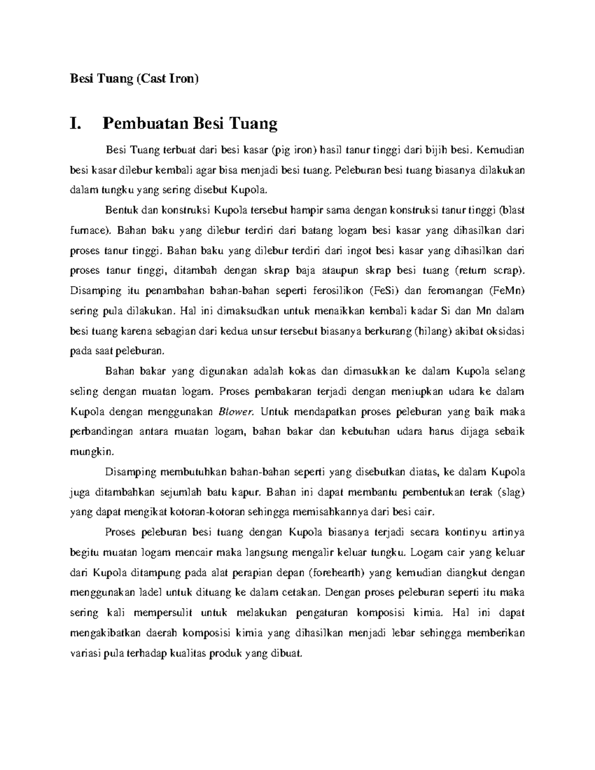Besi Tuang Cast Iron - Pembuatan Besi Tuang Besi Tuang terbuat dari ...