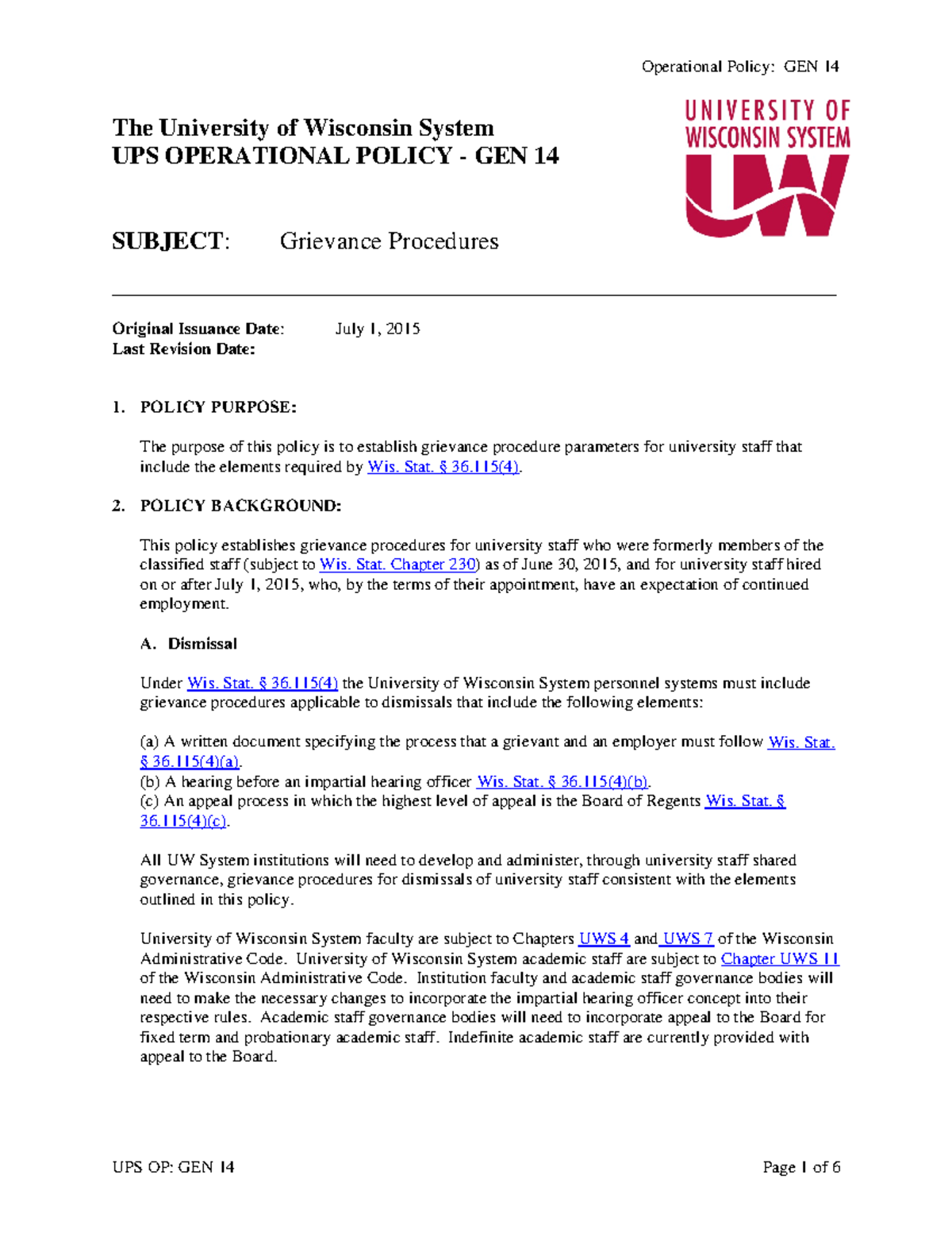 System Policy Document - The University of Wisconsin System UPS ...