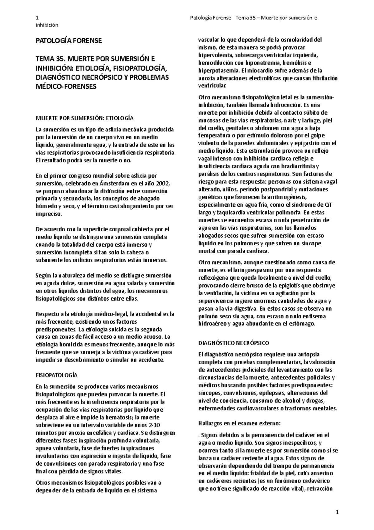 35PF - Muerte por sumersión e inhibición - inhibición PATOLOGÍA FORENSE ...