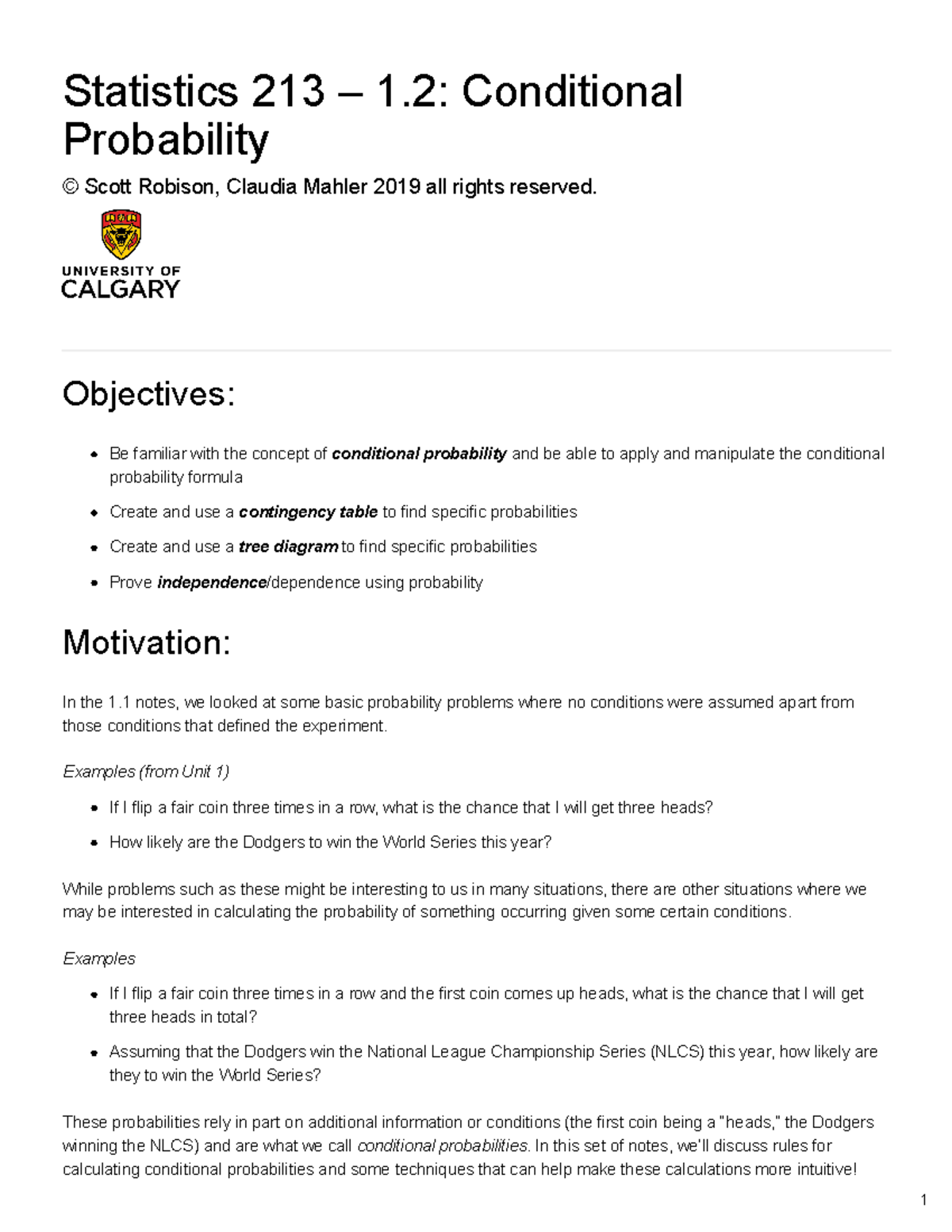 1.2 Conditional Probability - Statistics 213 – 1: Conditional ...