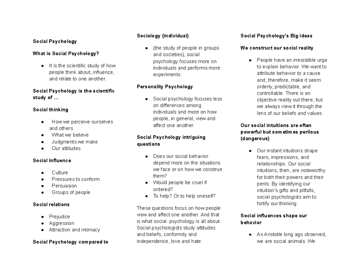 Social Psychology Lec 1 - Social Psychology What is Social Psychology ...