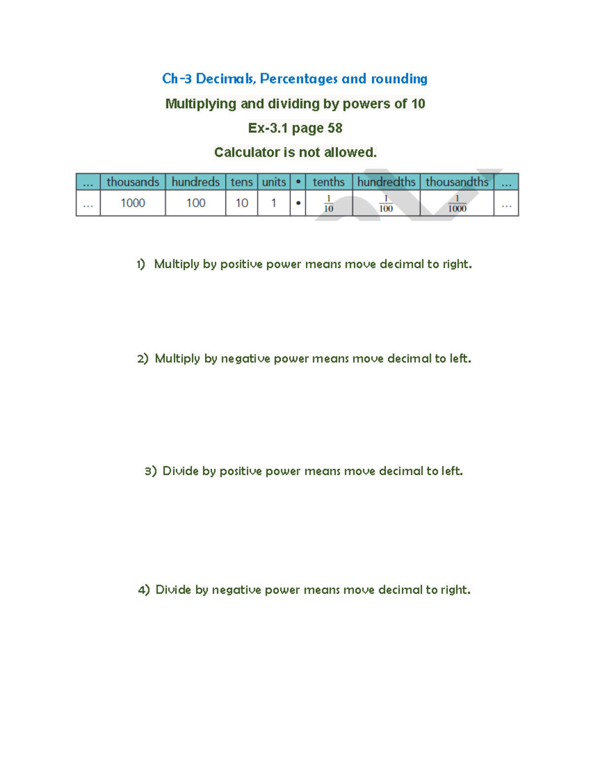 Ch-3 Notes - Edexcel Mathematics - Ch- 3 Decimals, Percentages and ...
