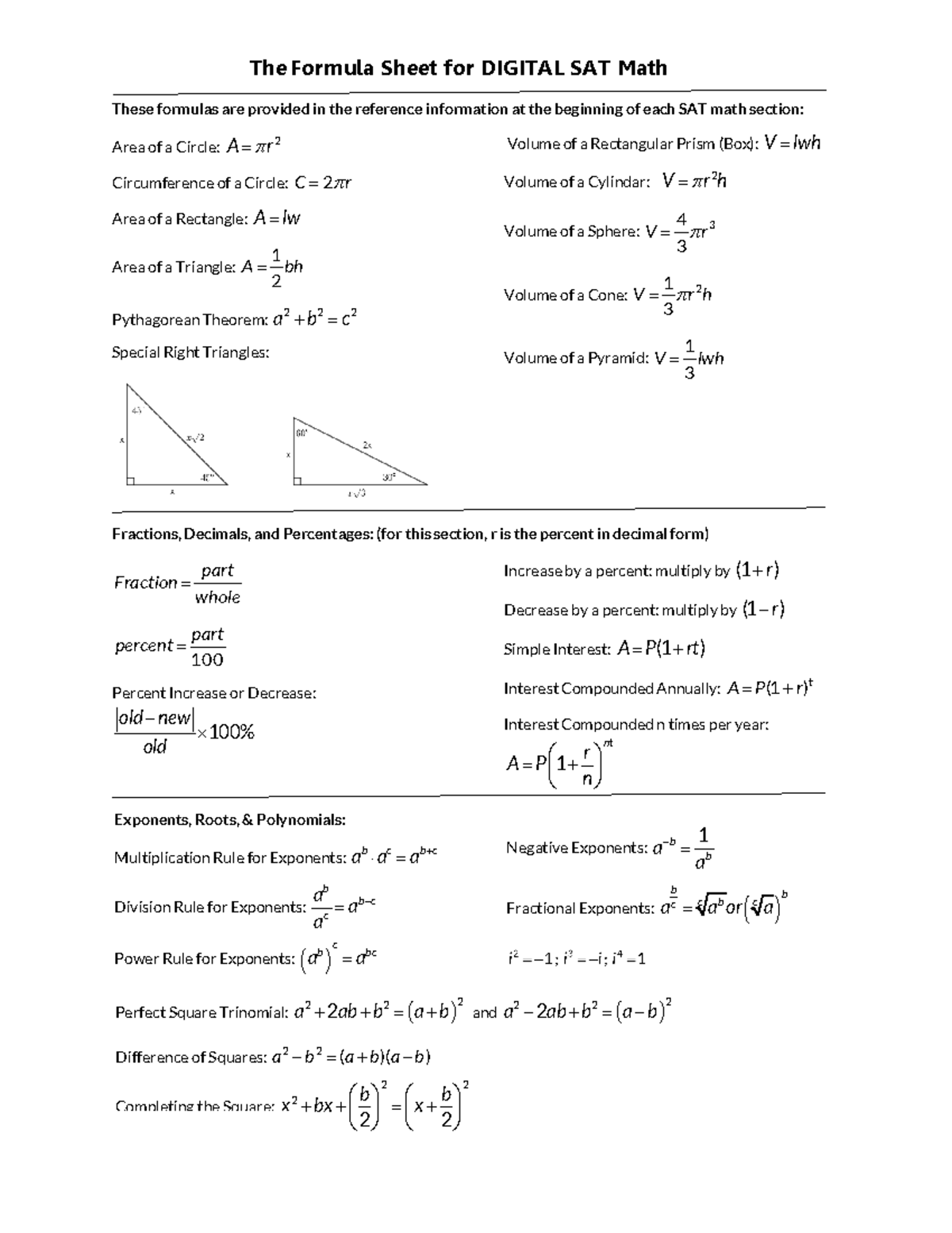 Formula-Sheet-for-the-SAT - The Formula Sheet for DIGITAL SAT Math ...