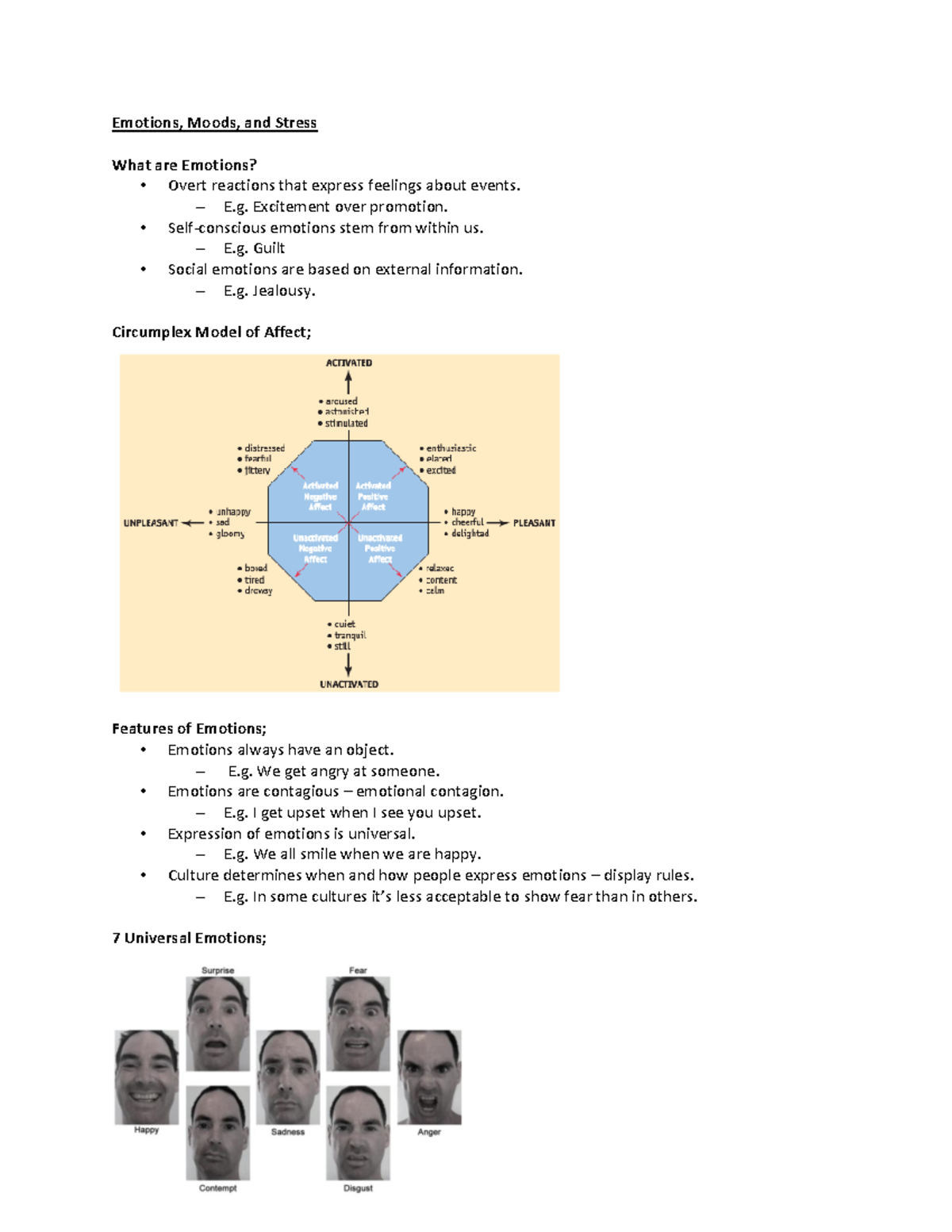 Lecture Notes, Organizational Behaviour - Emotions, Moods, and Stress ...