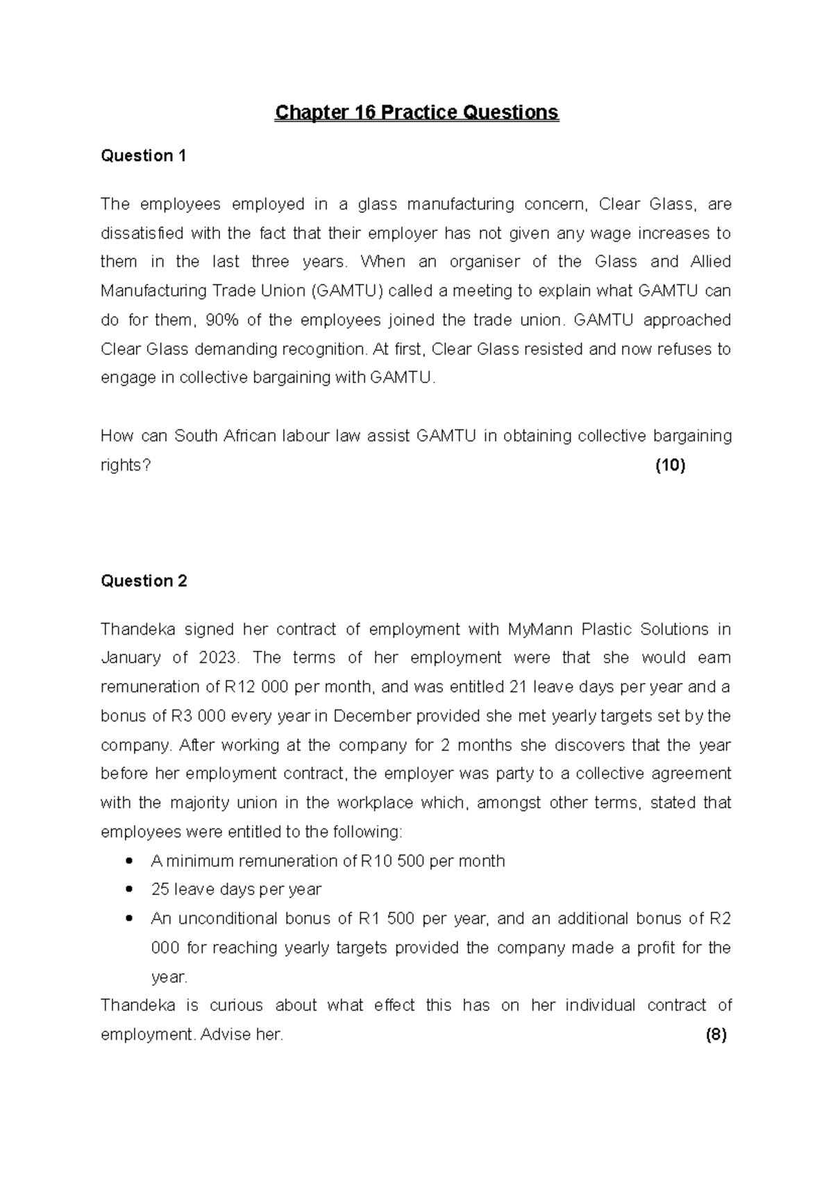 Chapter 16 Practice Questions - Chapter 16 Practice Questions Question ...