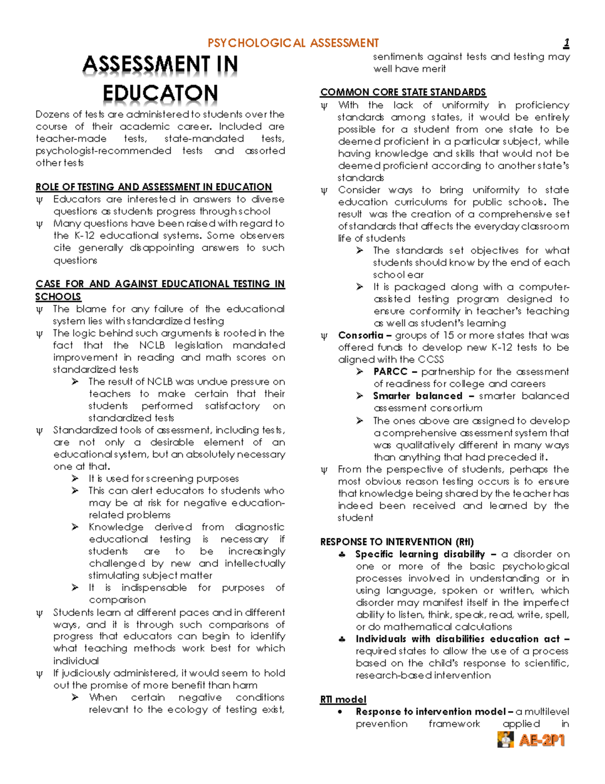 Psychassess CH10 Assessment in Education - ASSESSMENT IN EDUCATON ...