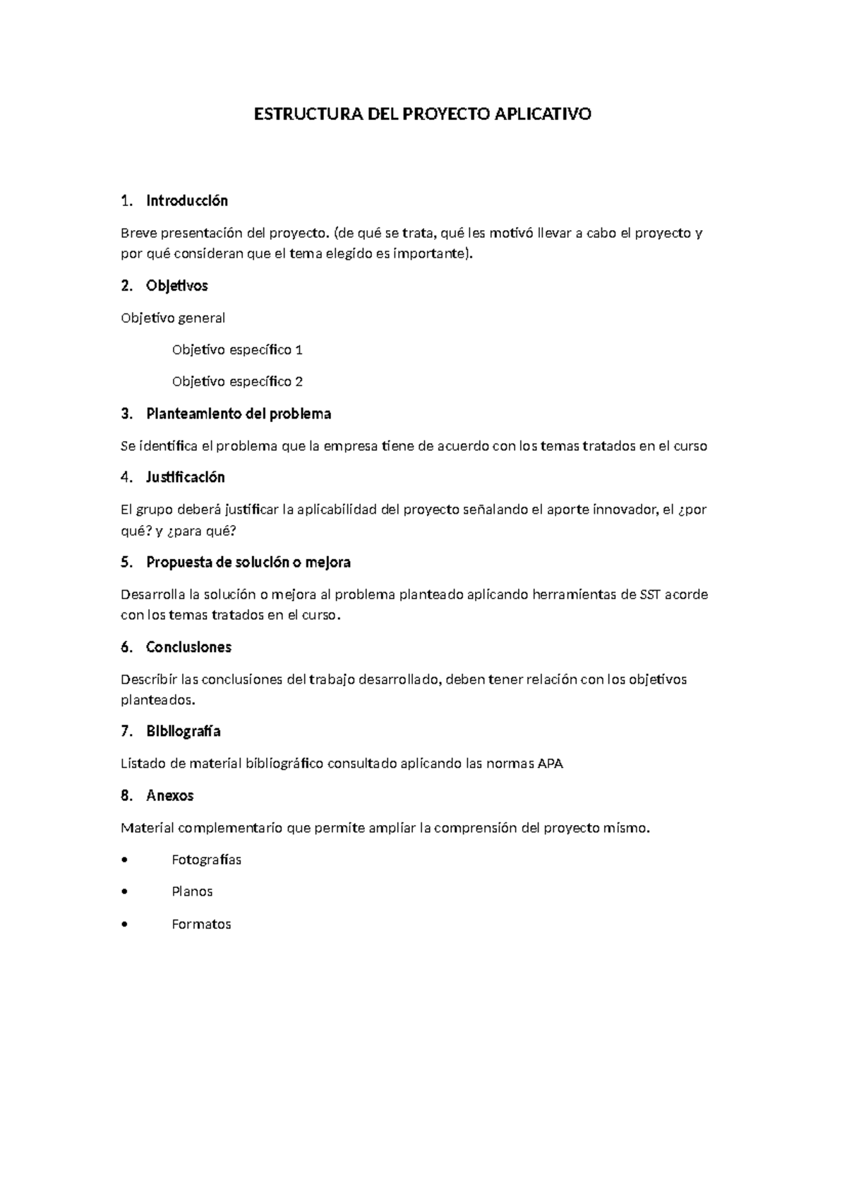 Estructura del proyecto aplicativo - ESTRUCTURA DEL PROYECTO APLICATIVO ...