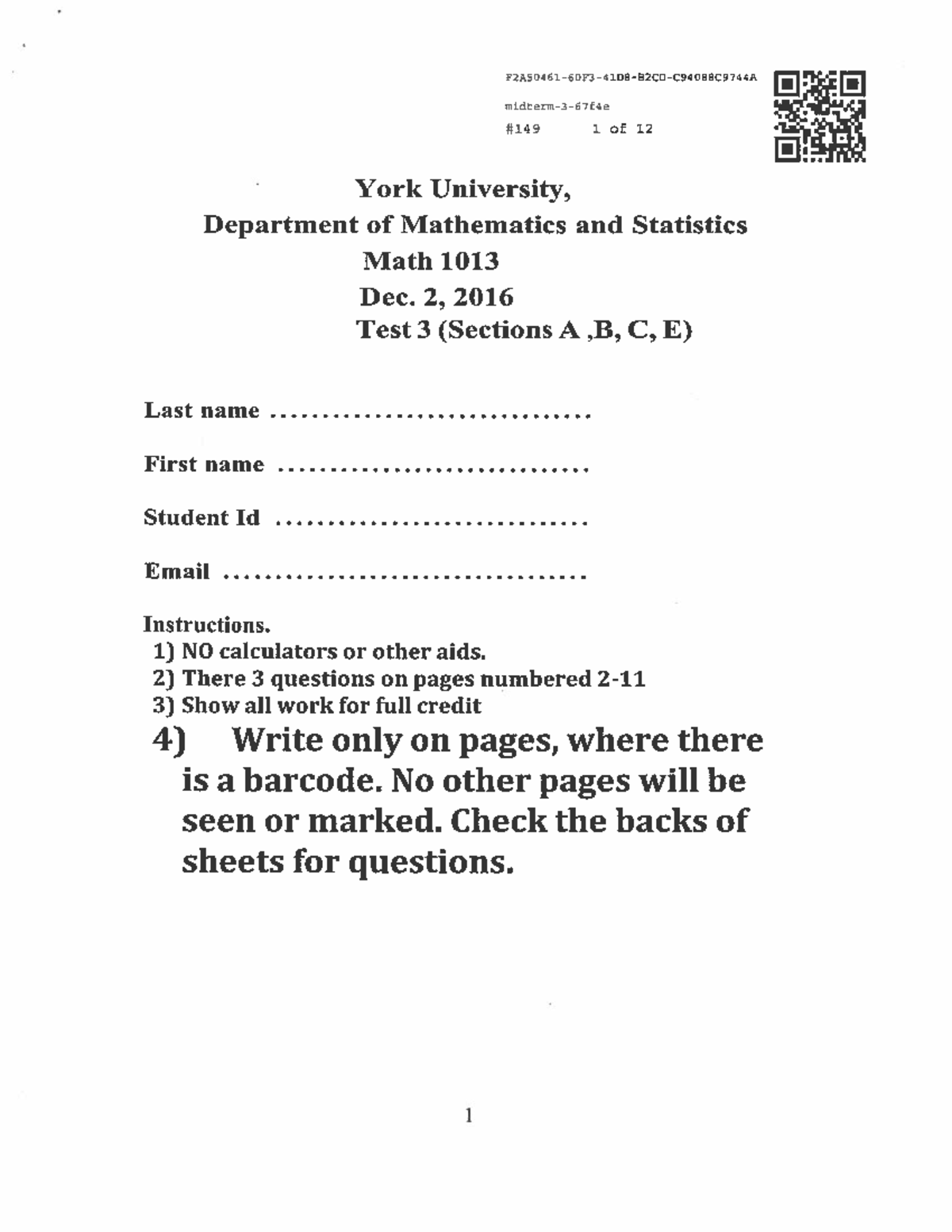 Math 1013 Midterm 3 2016 - MATH 1013 - Studocu