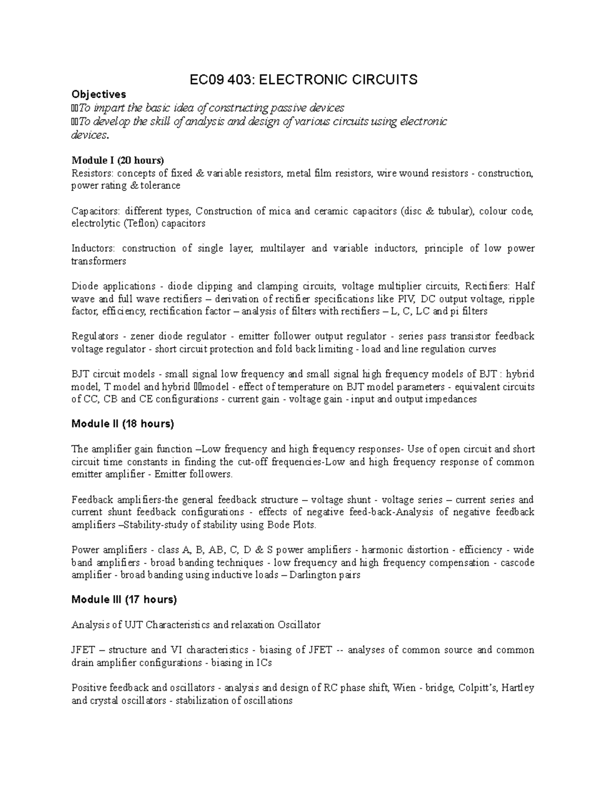 Ec09 403 - Rfghhgfghfgdhbhfgvgefttgff - EC09 403: ELECTRONIC CIRCUITS ...