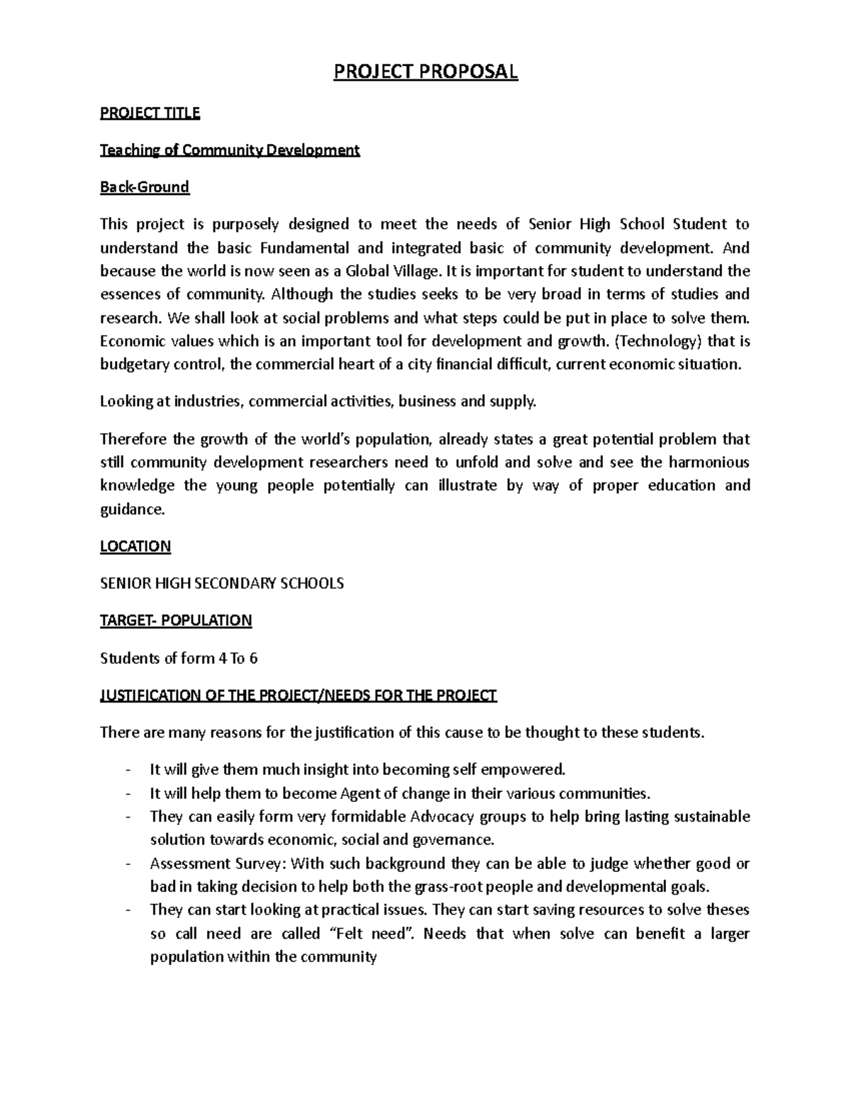 Schoolprojectwork - school project - PROJECT PROPOSAL PROJECT TITLE ...