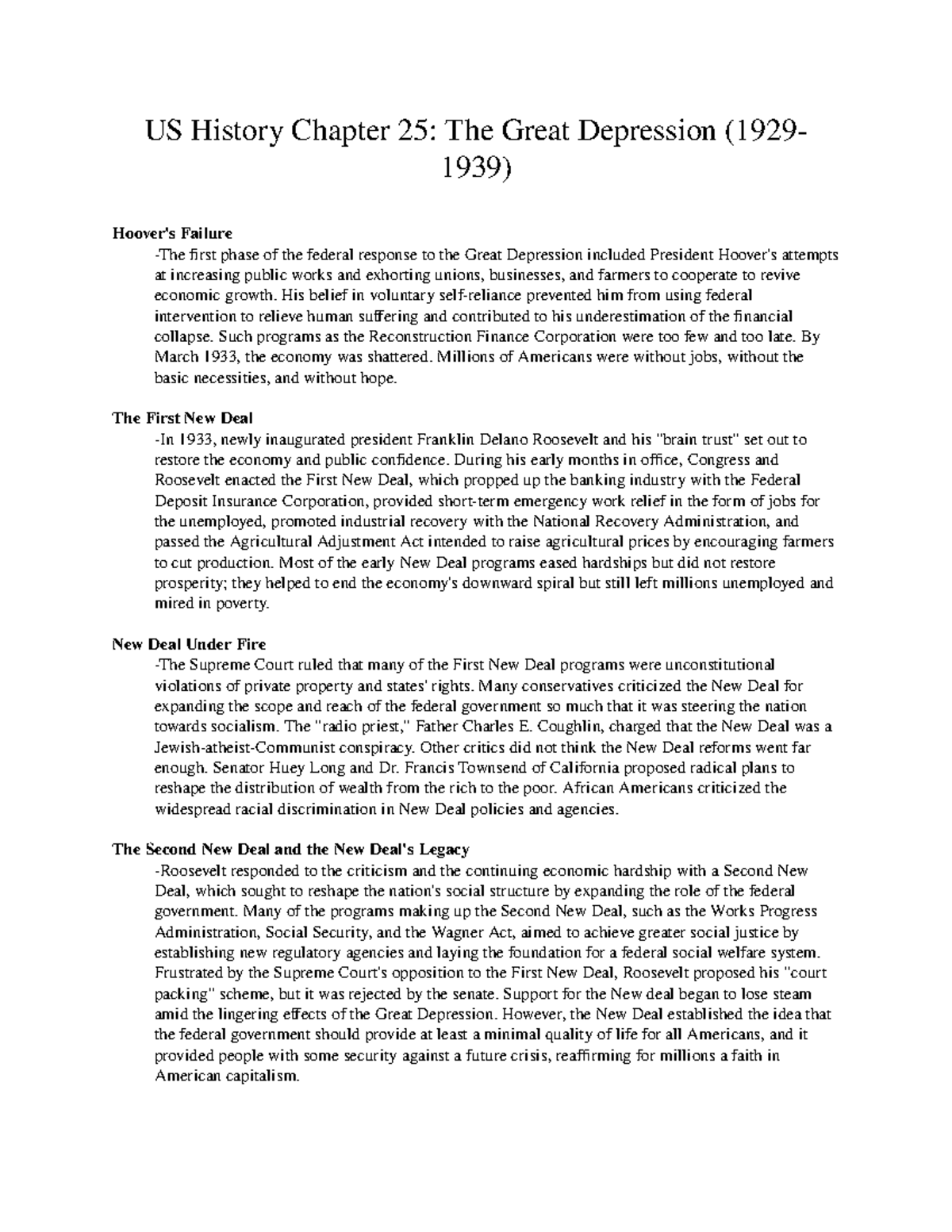 US History The Great Depression - US History Chapter 25: The Great ...