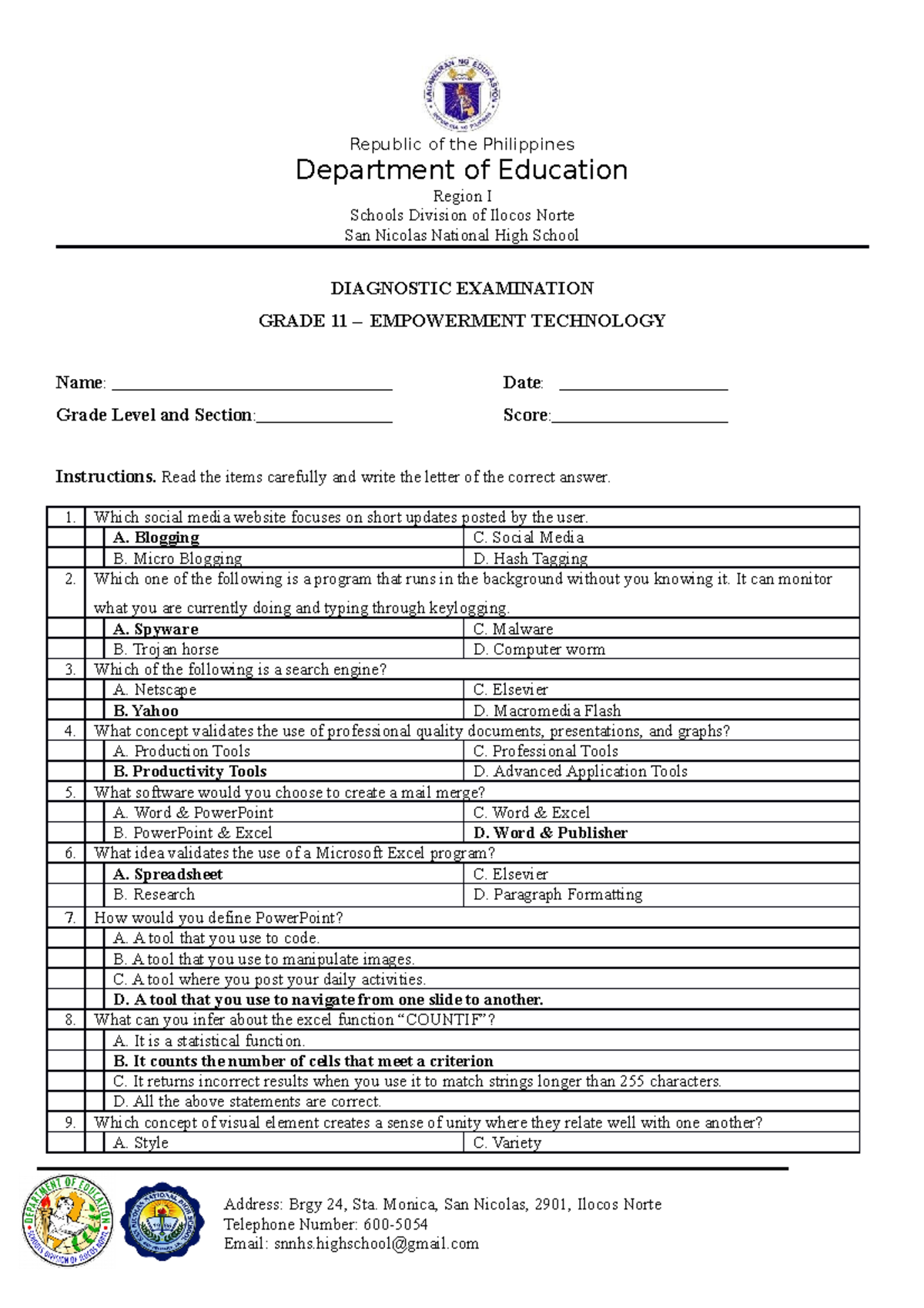 DT TEST Question g11 Empowerment Technology - Republic of the ...