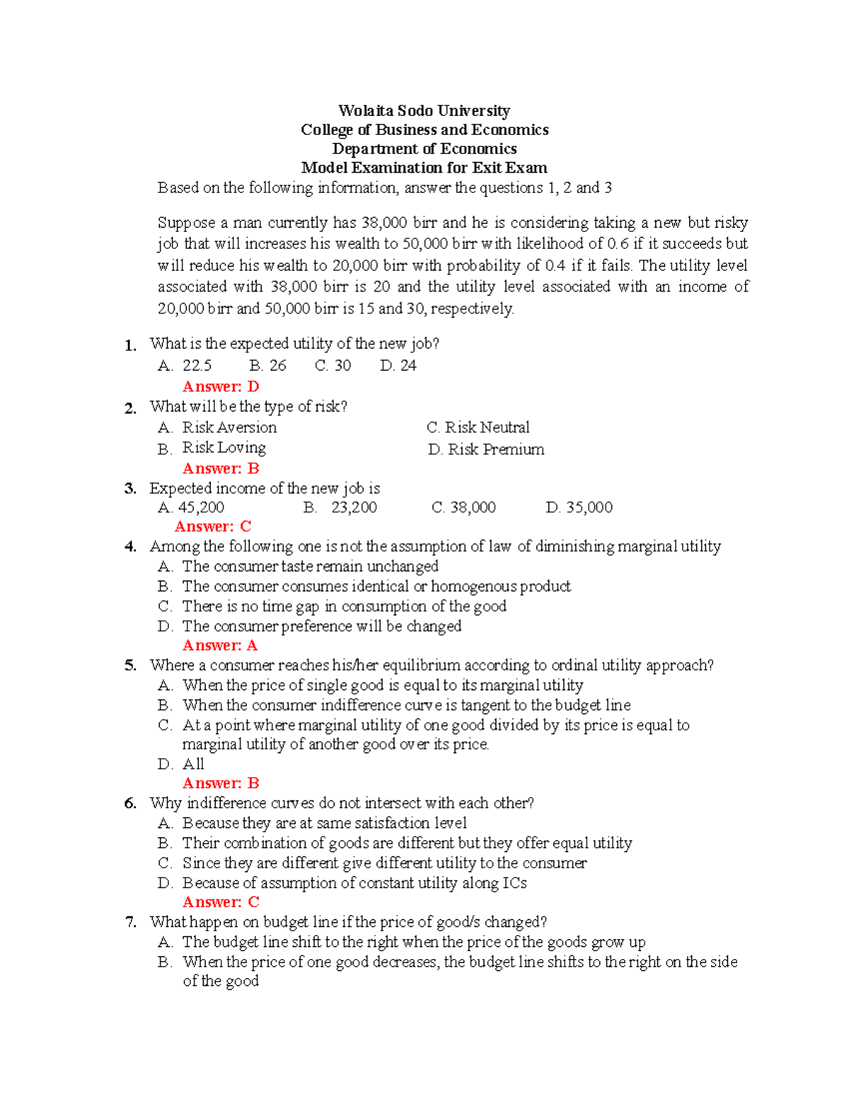 Economics department Model exam questions with answers - Wolaita Sodo ...