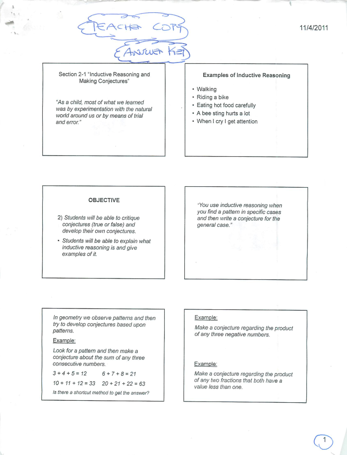 Answer Key for Ws Packet 2.1 Conjectures - Studocu