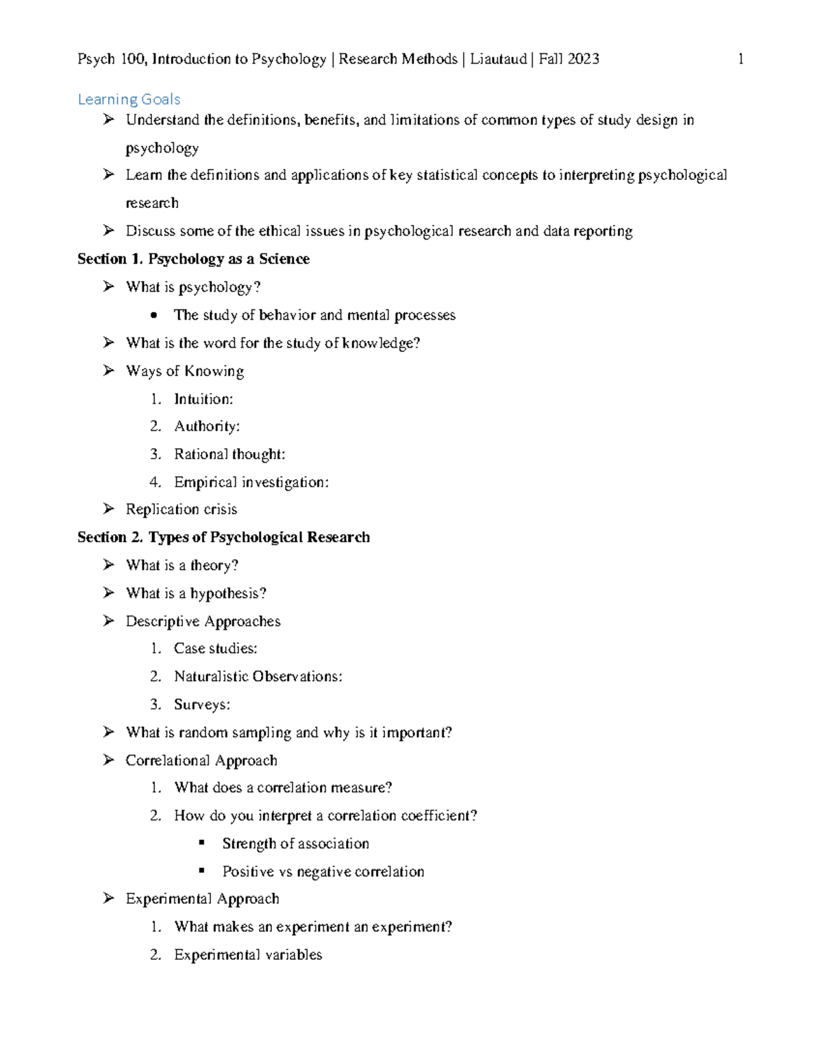 KIT chapter 2 - intro to psych - Psych 100, Introduction to Psychology ...