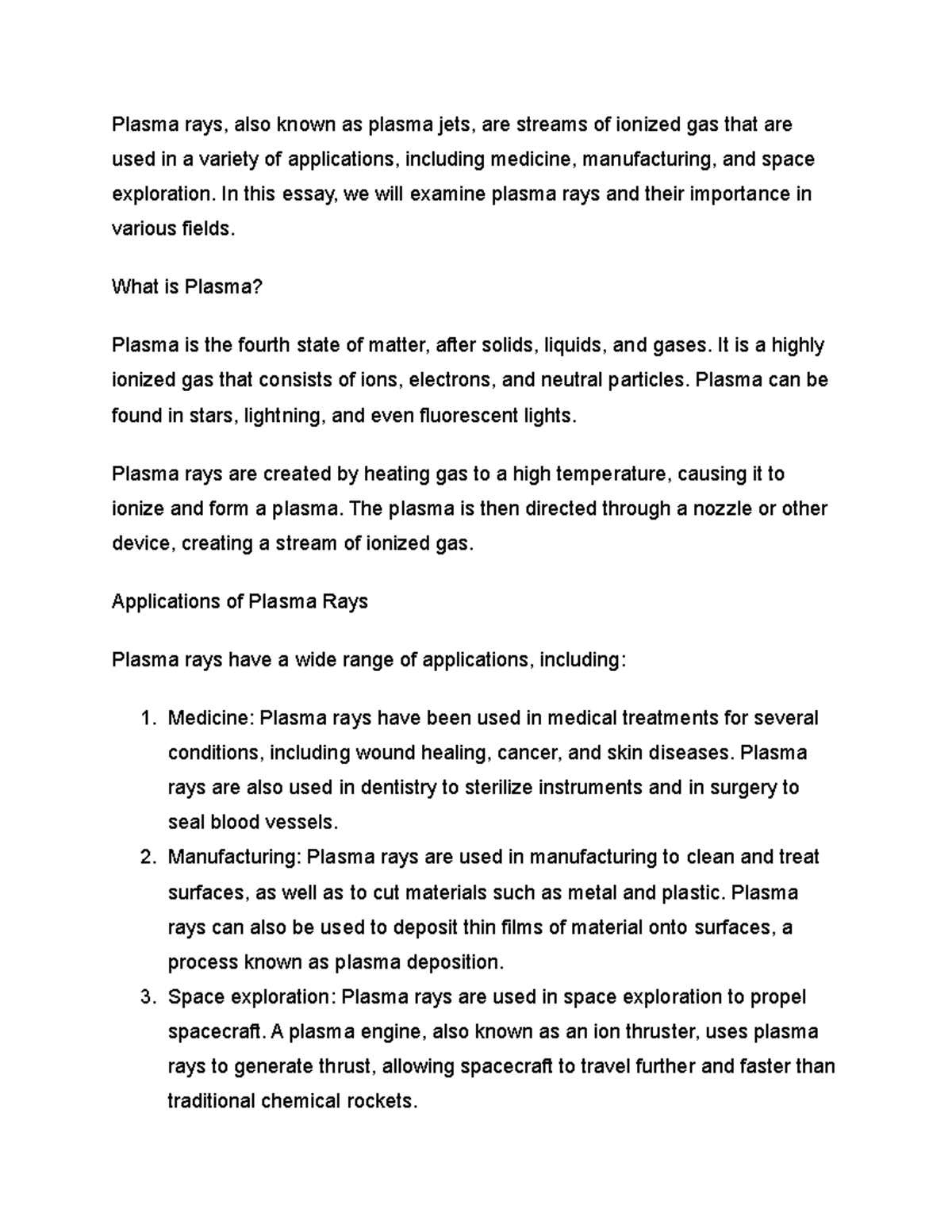 Studoc-3 - Class notes - Plasma rays, also known as plasma jets, are ...
