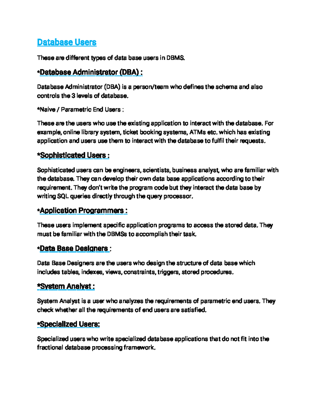 Database Users It Is A Lecture Note D At Ab As E U S E R S These Are Different Types Of Data