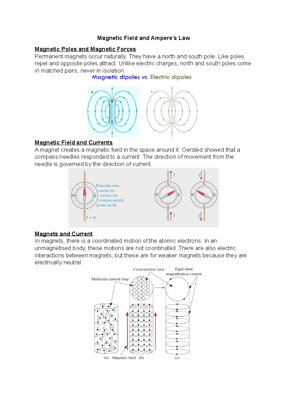Lecture 8 - Magnetic Field and Ampere - Magnetic Field and Ampere’s Law ...