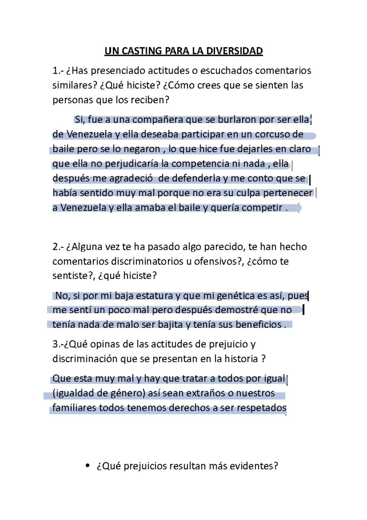 UN Casting PARA LA Diversidad - UN CASTING PARA LA DIVERSIDAD 1.- ¿Has ...
