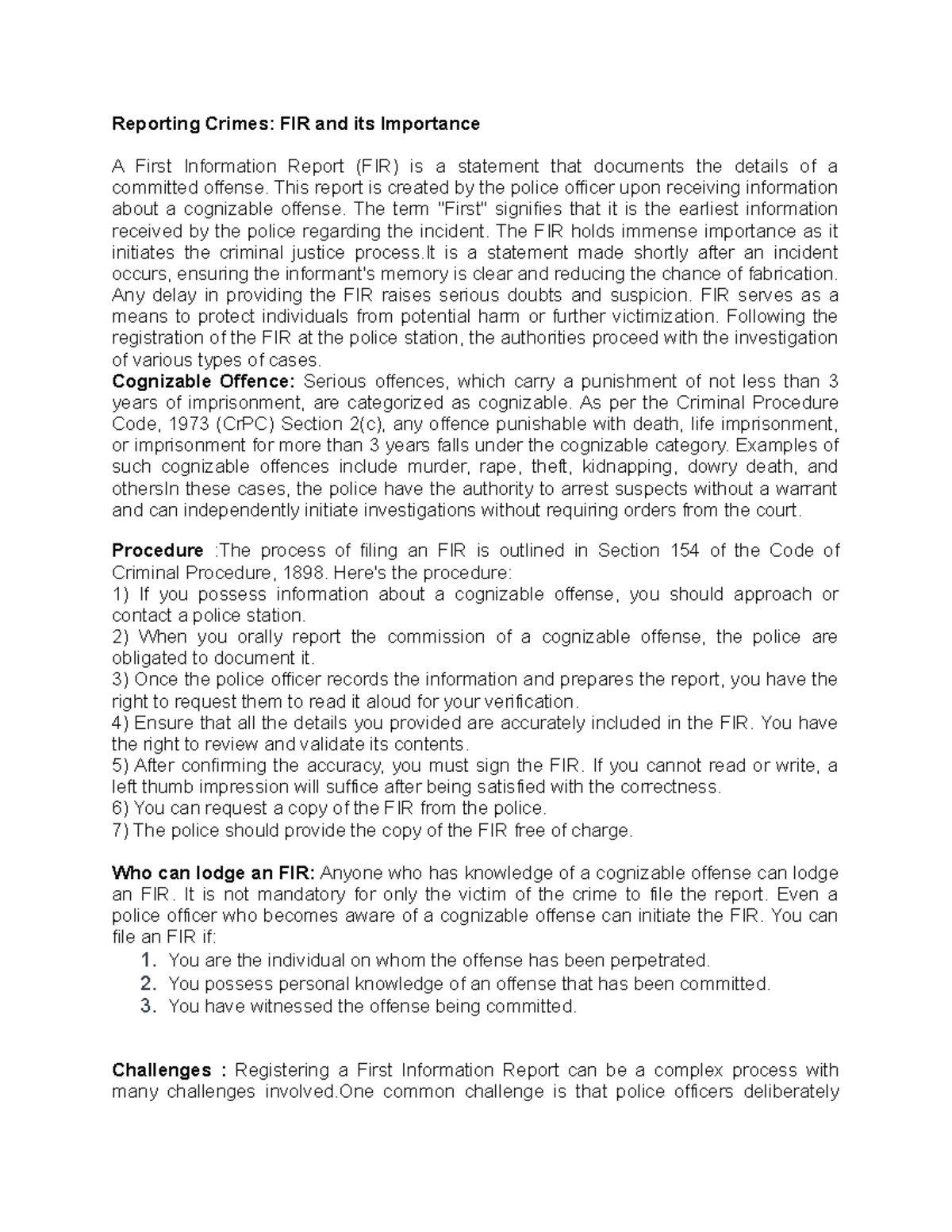 importance of law - Reporting Crimes: FIR and its Importance A First ...