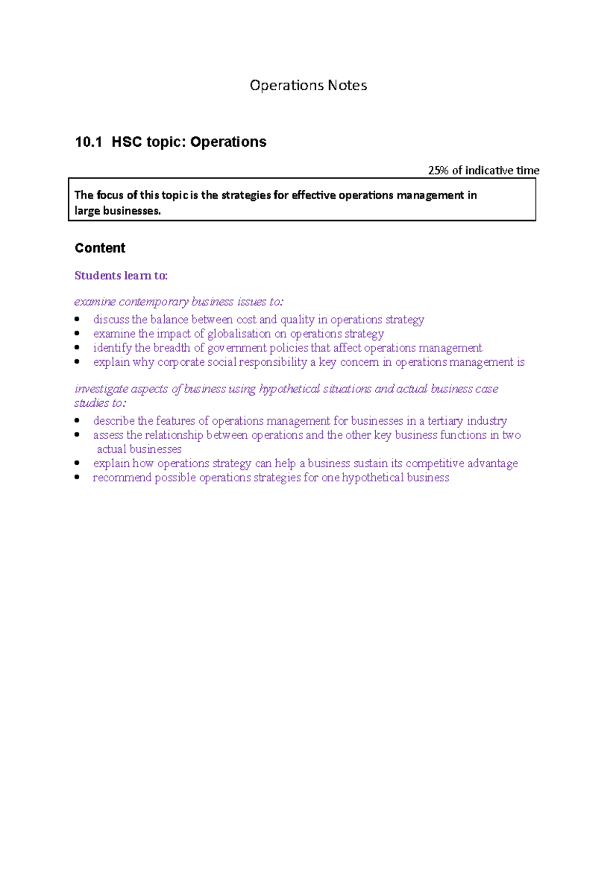 Operations Notes - Content Students learn to: examine contemporary ...