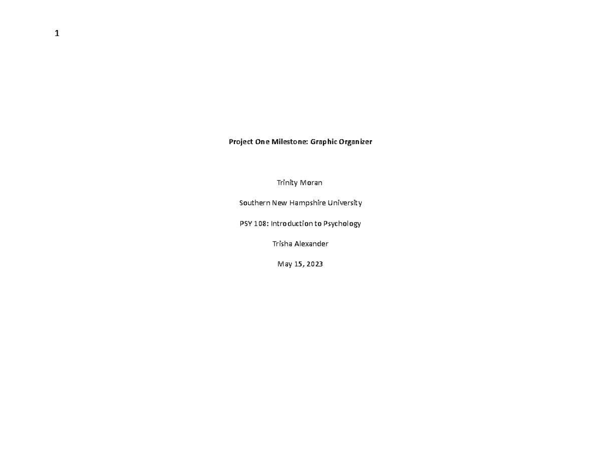 PSY108 Project One Milestone - Project One Milestone: Graphic Organizer ...
