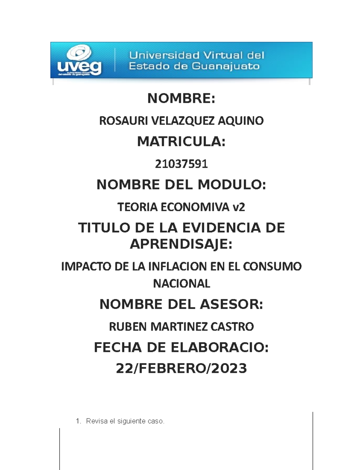 Impacto de la inflacion - NOMBRE: ROSAURI VELAZQUEZ AQUINO MATRICULA ...