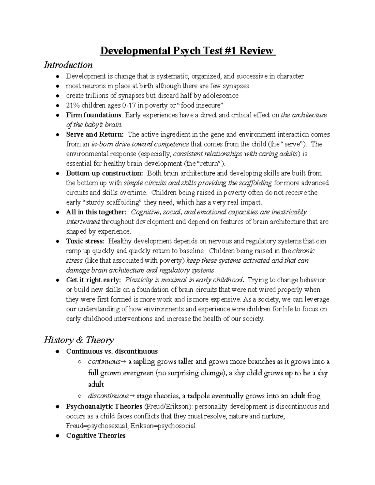 Dev Psych Test #1 (Personal Review) - Developmental Psych Test #1 ...