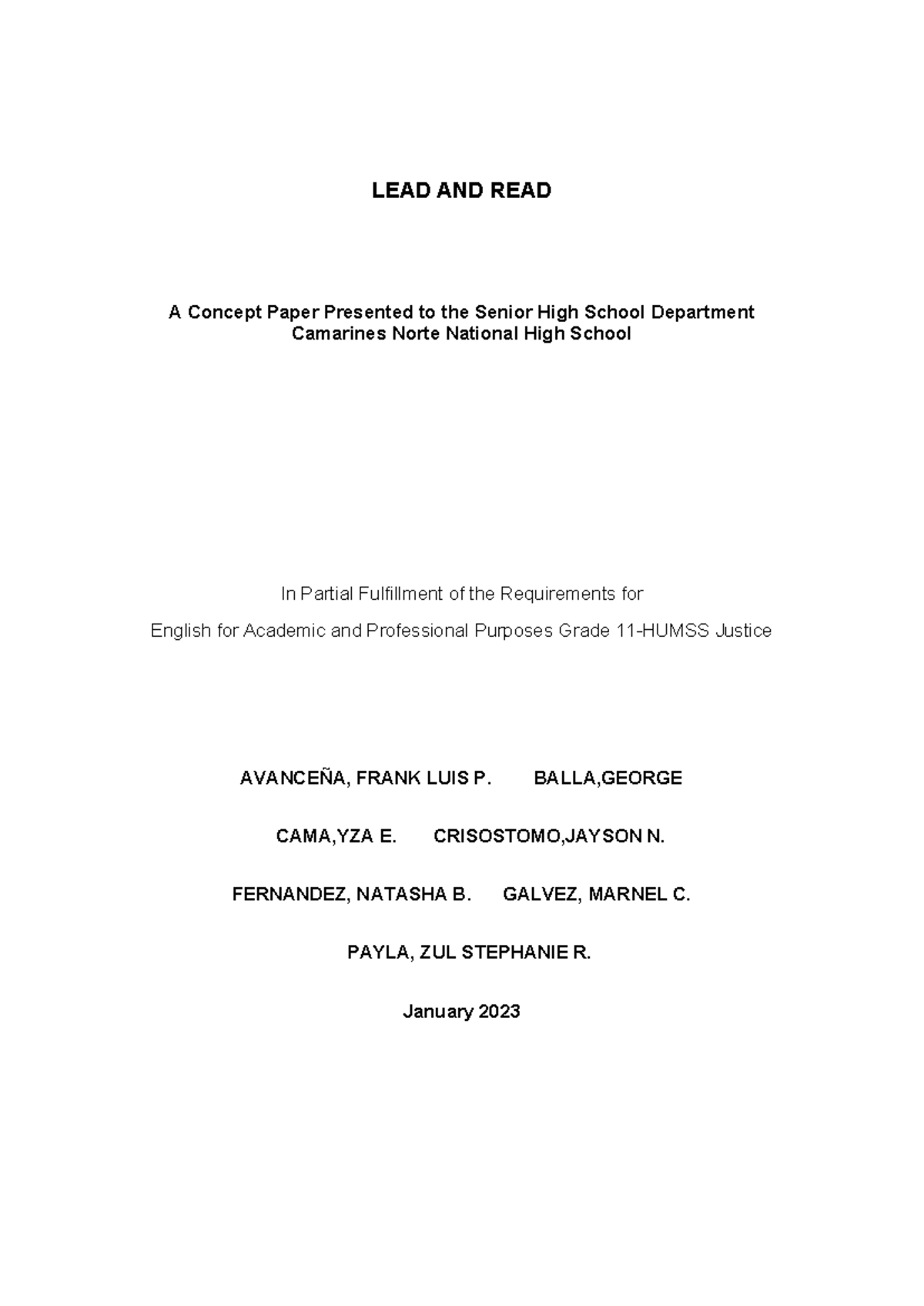 concept paper guide - LEAD AND READ A Concept Paper Presented to the ...