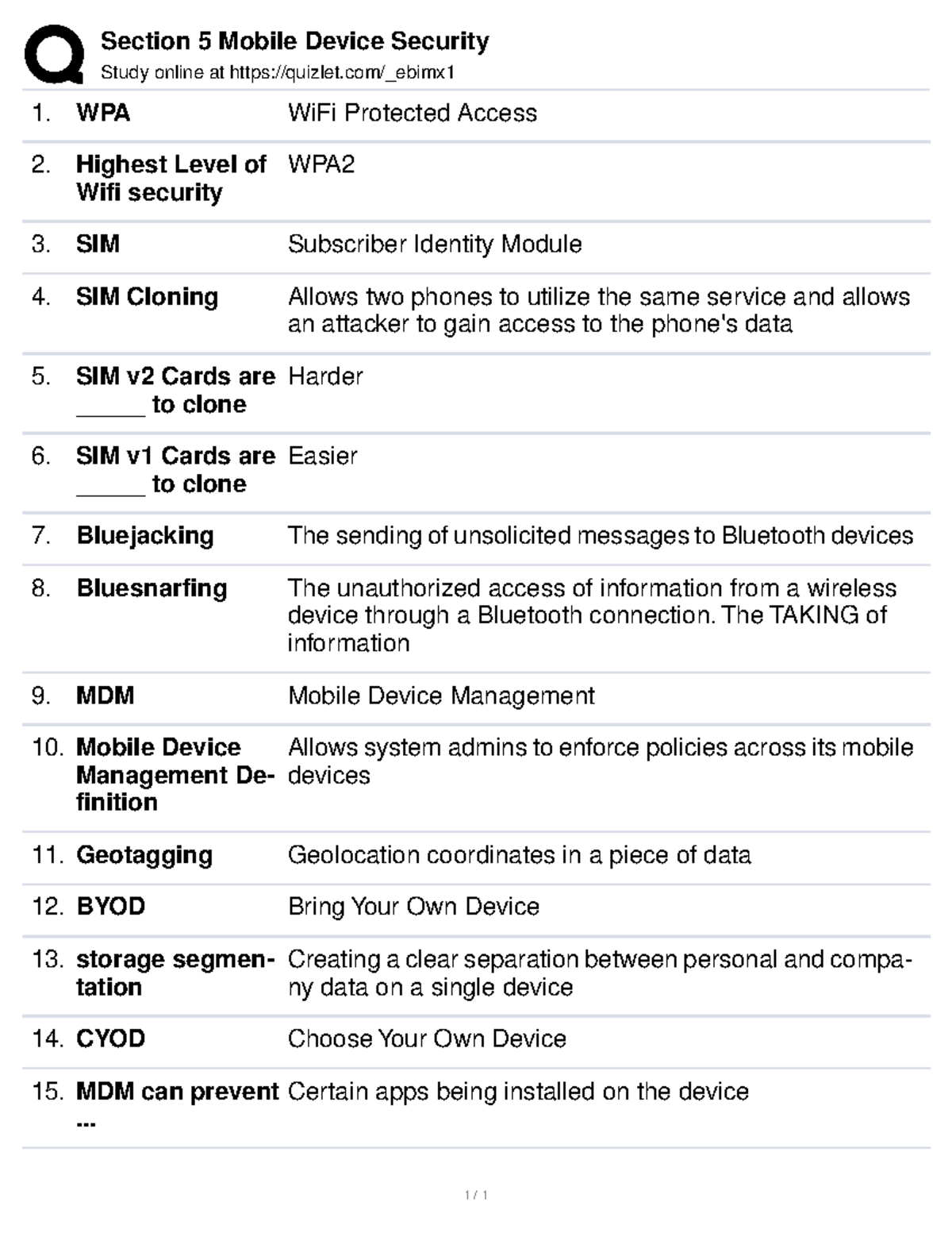 Section 5 - CompTIA Sec+ Study Notes - Section 5 Mobile Device Security ...