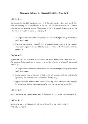Stochastic Calculus Fall2022 Tutorial 7 Solutions - Stochastic Calculus ...