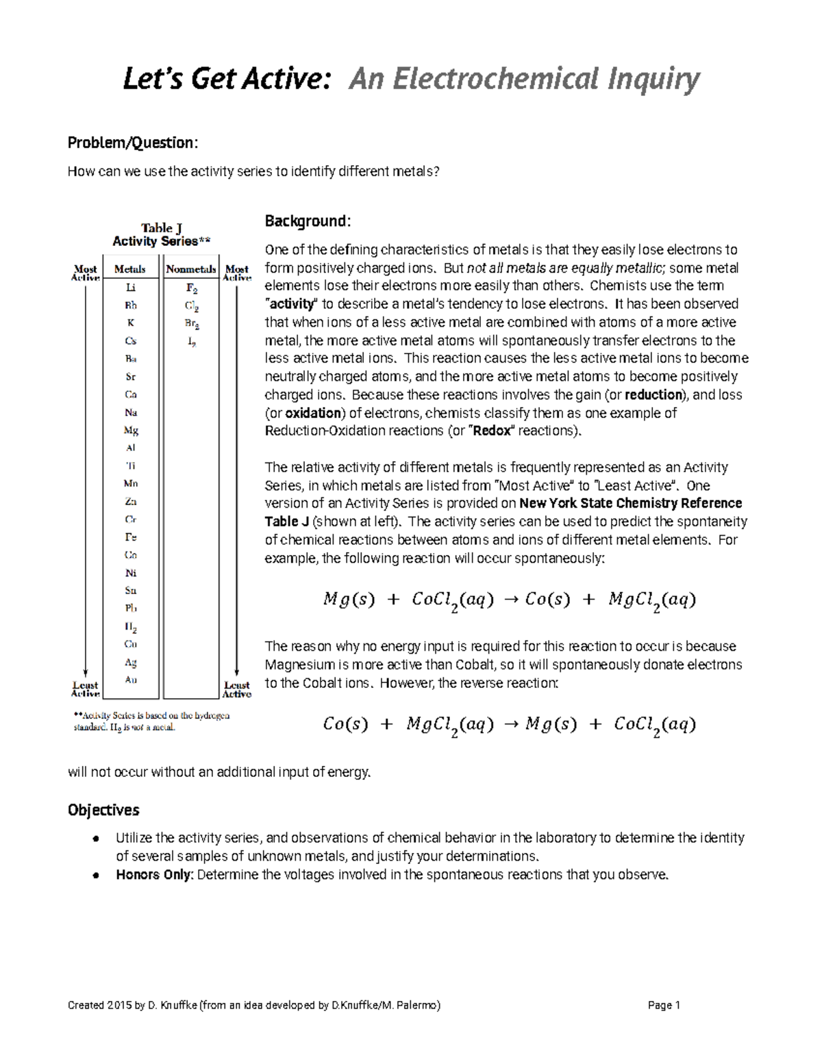 Electrochemical Inquiry - Let’s Get Active: An Electrochemical Inquiry ...