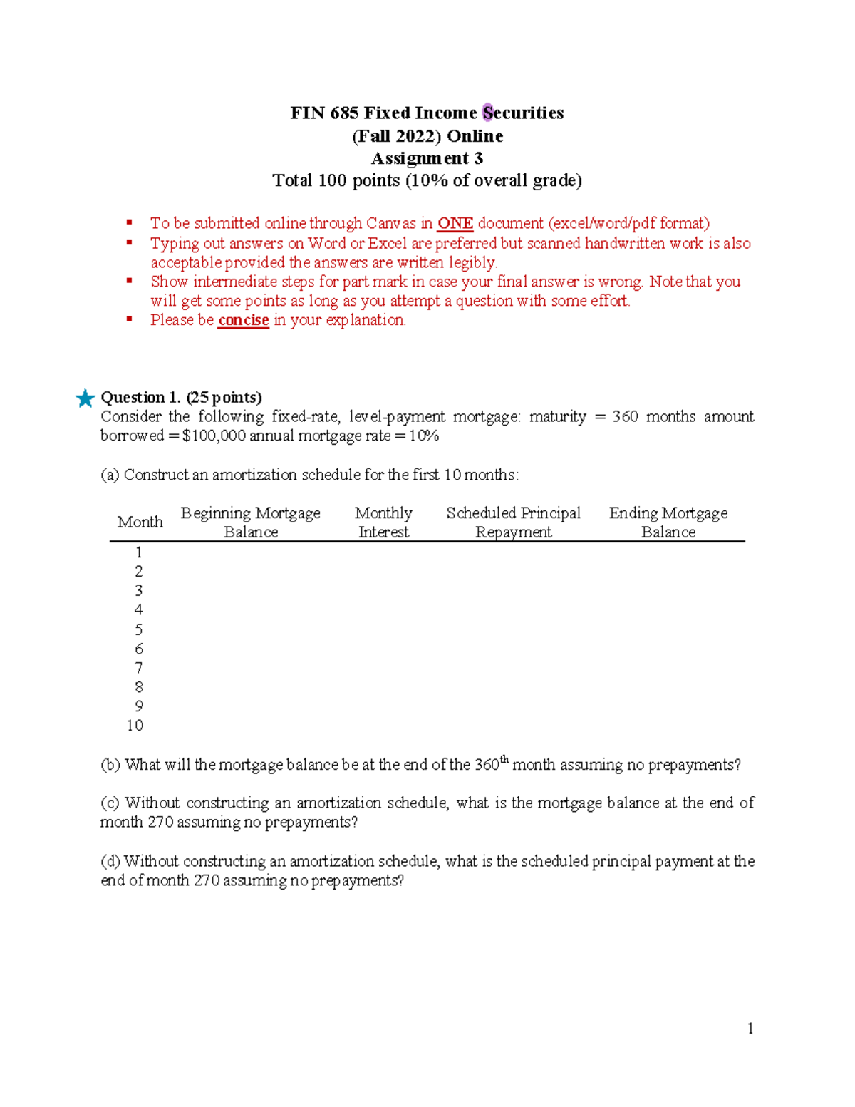 Assignment 3 - FIN 685 - Fixed Income Securities - 1 FIN 685 Fixed ...