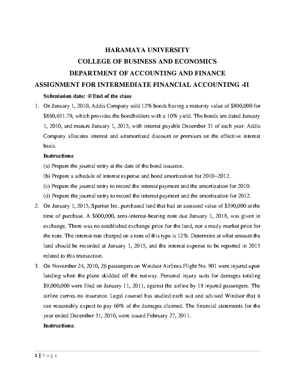 Assignment for IFA-II regular - 1 | P a g e HARAMAYA UNIVERSITY COLLEGE ...