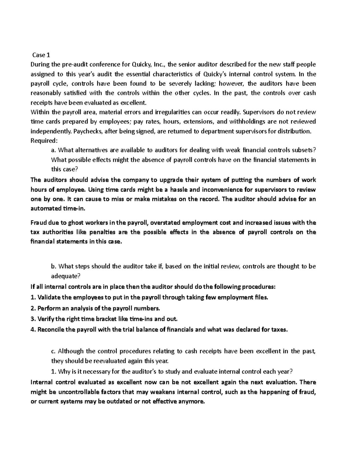 Internal-Control-Case - Bachelor of Science in Accountancy - SLU - Studocu