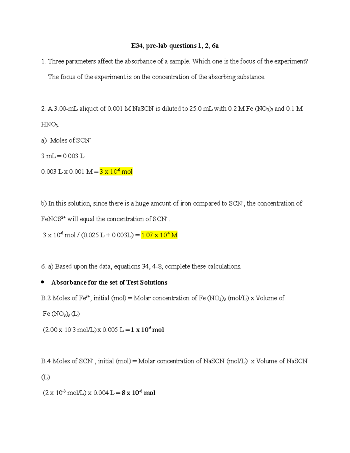 Experiment number 34 - Pre-Lab Lab material/content - CHEM 1310 - NSU ...