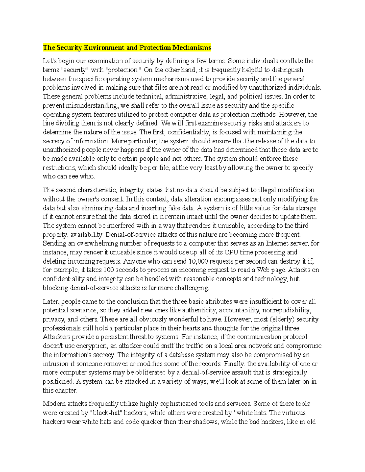 The Security Environment and Protection Mechanisms - Some individuals ...