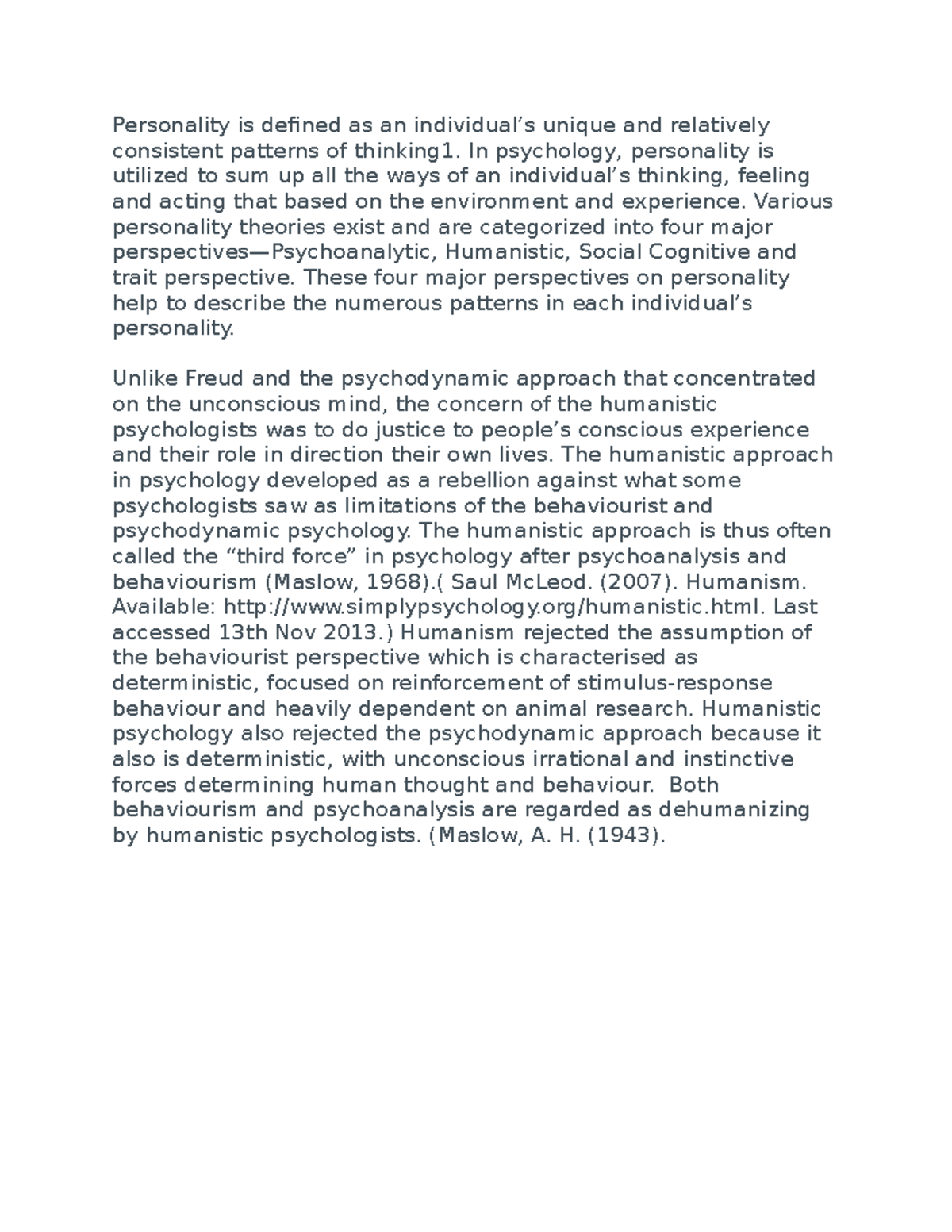 Personality - written assignment - Personality is defined as an ...