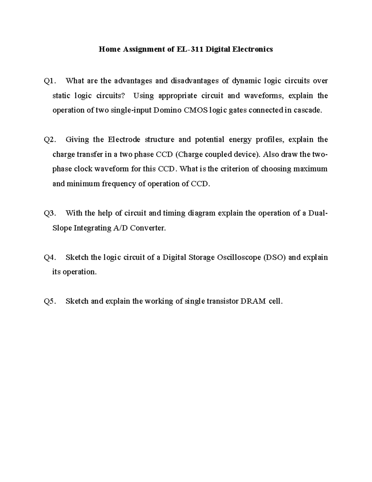 Digital Electronics question answer - Home Assignment of EL-311 Digital ...