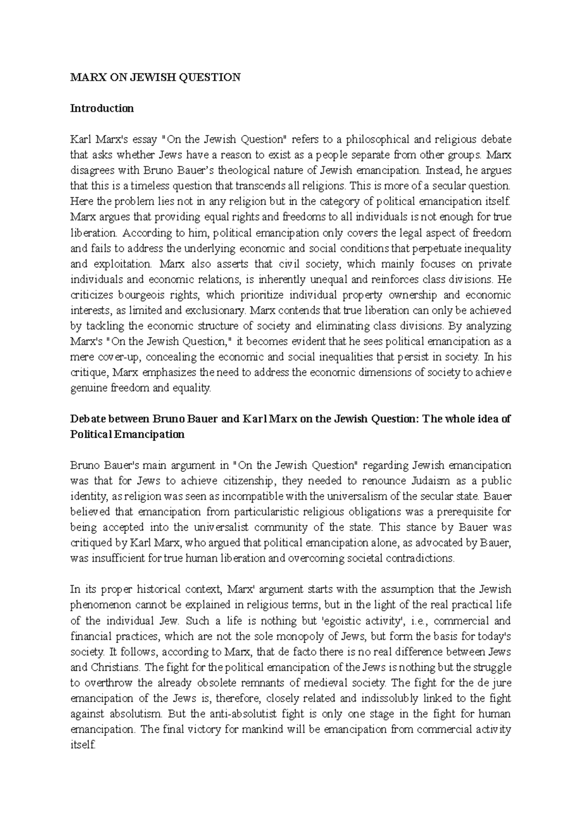 AMIR SIR - YOU CAN REFER THESE CRISPY NOTES - MARX ON JEWISH QUESTION ...