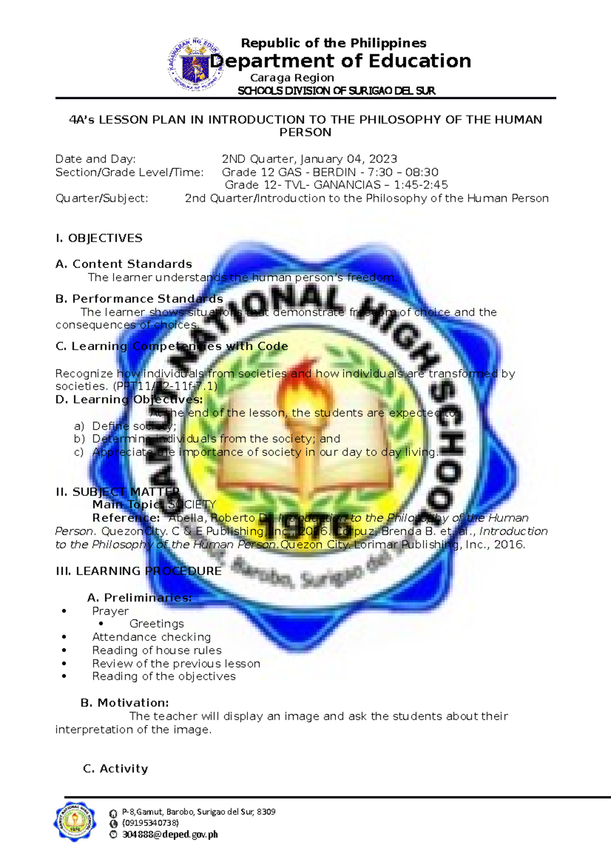 2023 Lesson PLAN ON Intro TO Philo. JAN. 5 Societies - P-8,Gamut ...