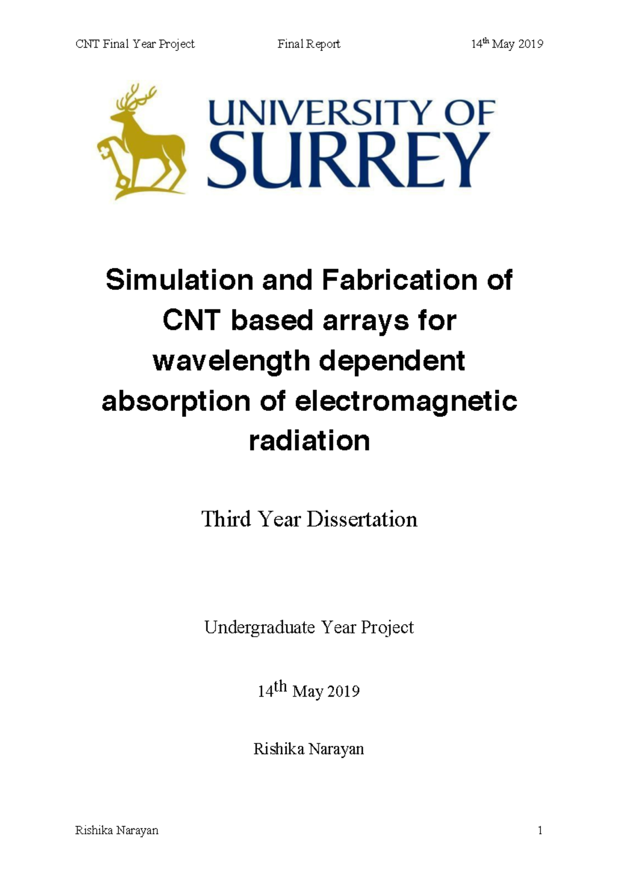 Sample Dissertation for Reference - Simulation and Fabrication of CNT ...