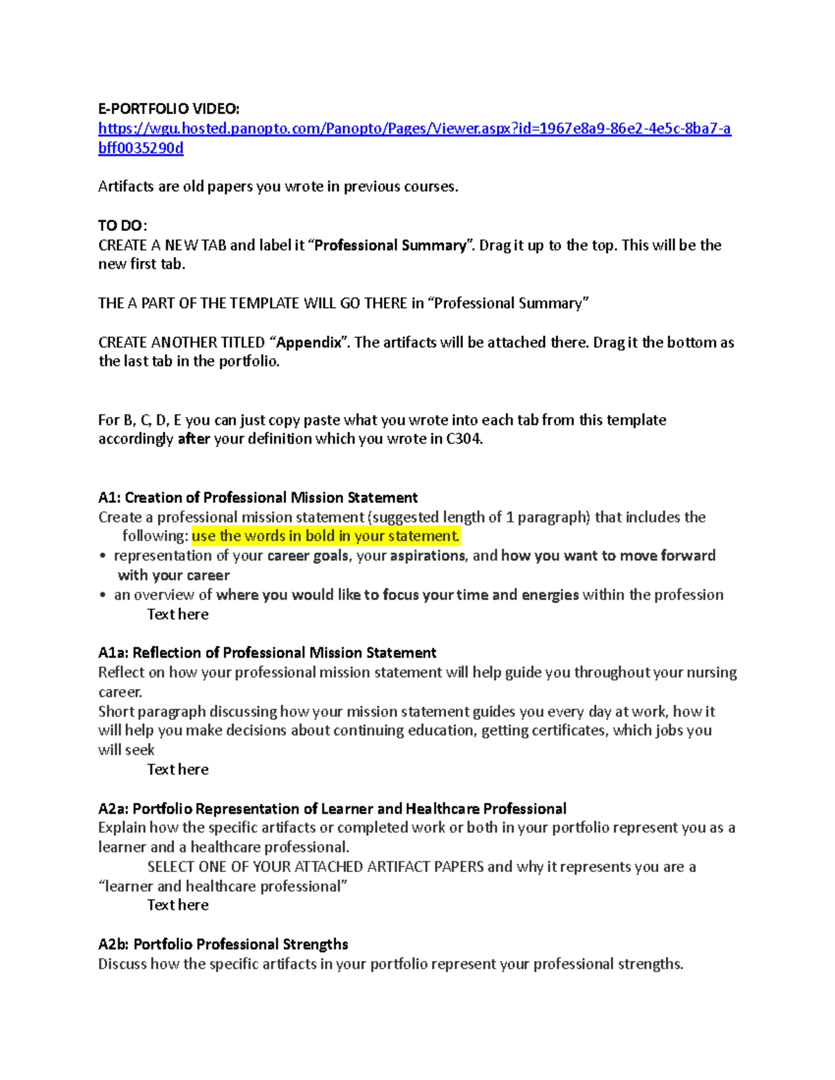 C493 Task 2 Template and TIPS - E-PORTFOLIO VIDEO: - Studocu