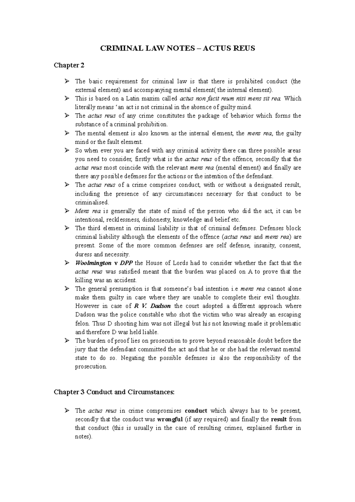 Criminal Law notes – Actus reus copy - CRIMINAL LAW NOTES – ACTUS REUS ...