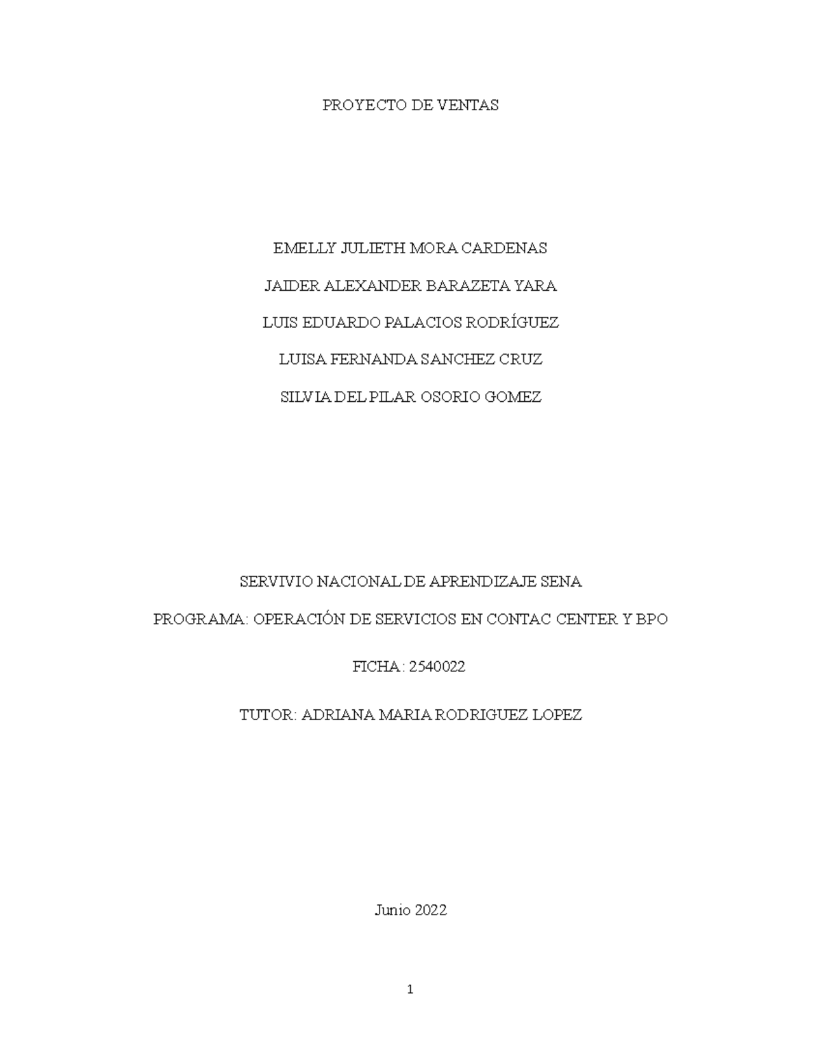 Proyecto de ventas - informe - PROYECTO DE VENTAS EMELLY JULIETH MORA ...