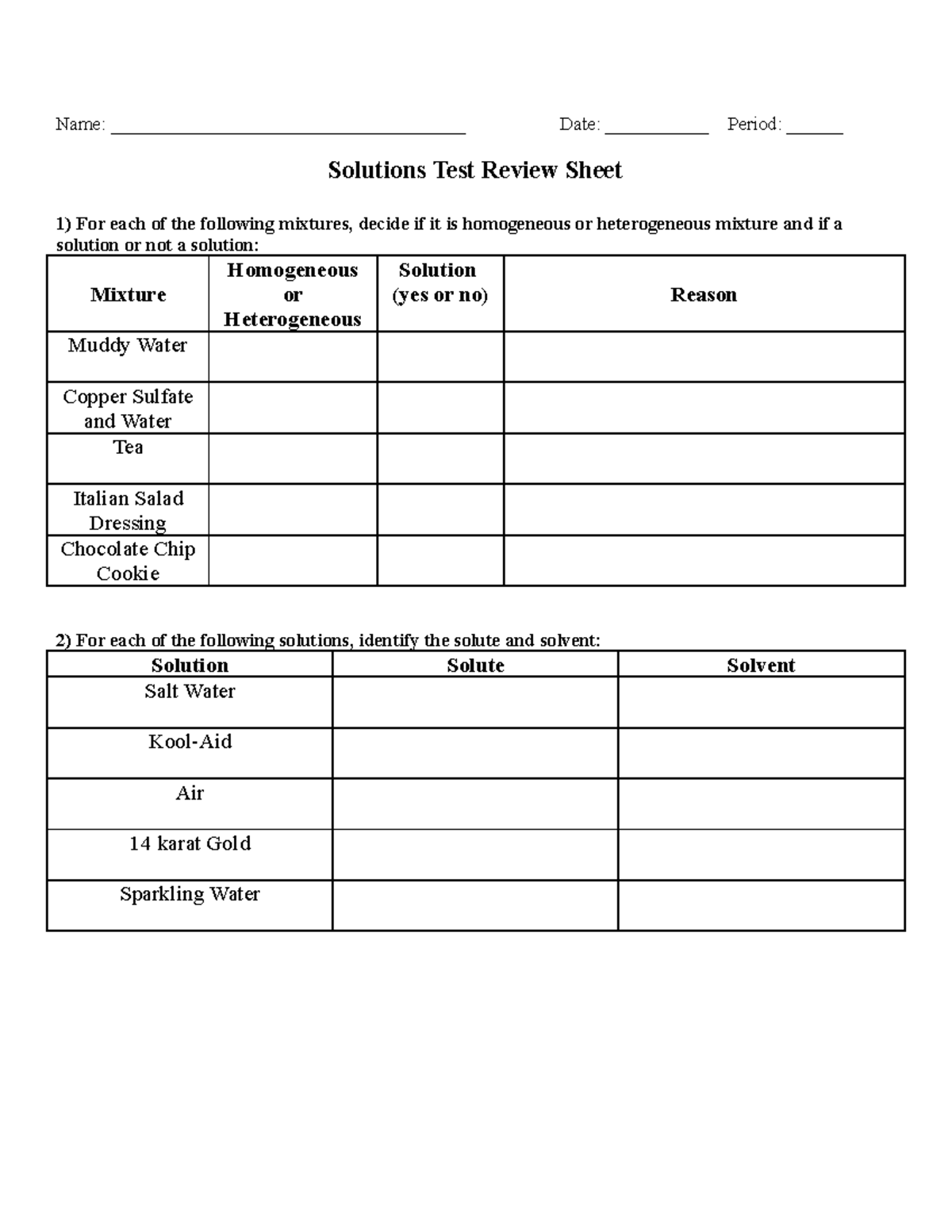 Solutions Review Sheet - Name ...