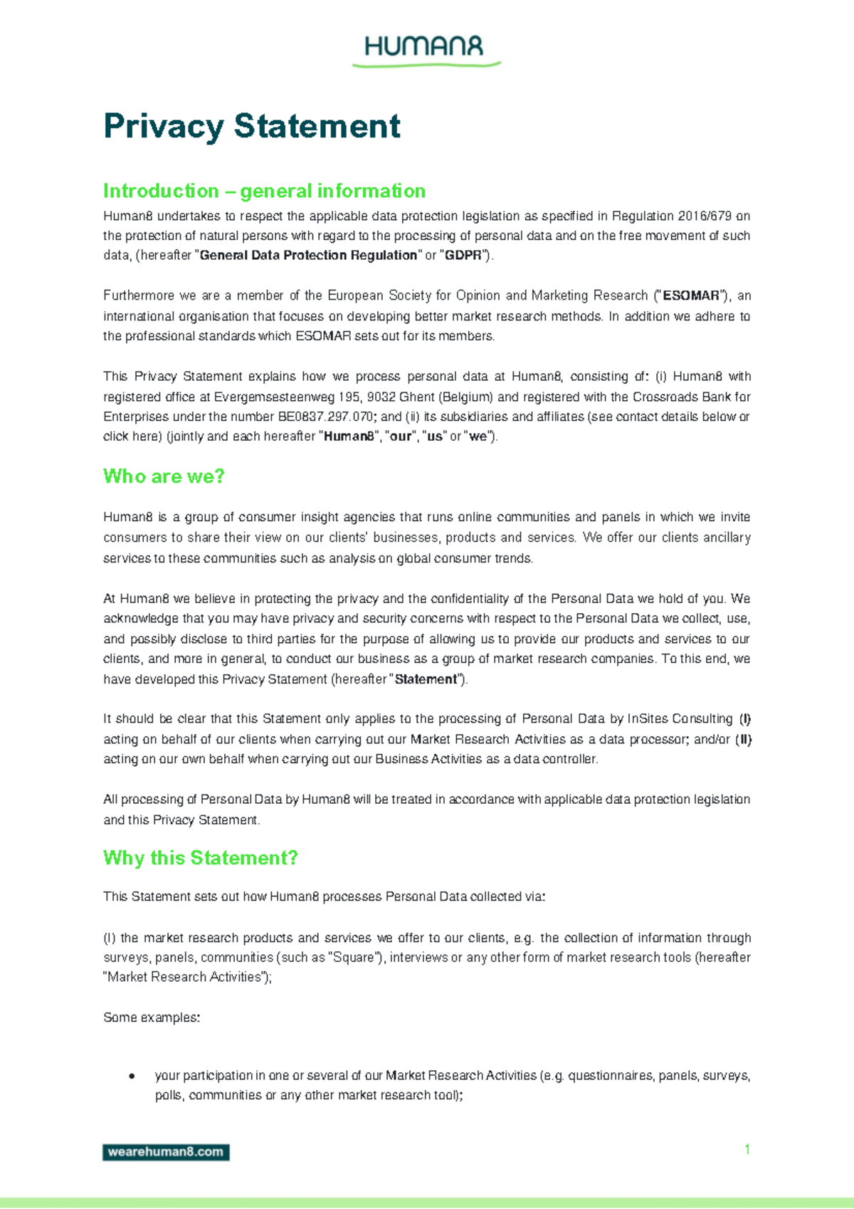 Human 8 Privacy Policy - Physical Education - Privacy Statement ...